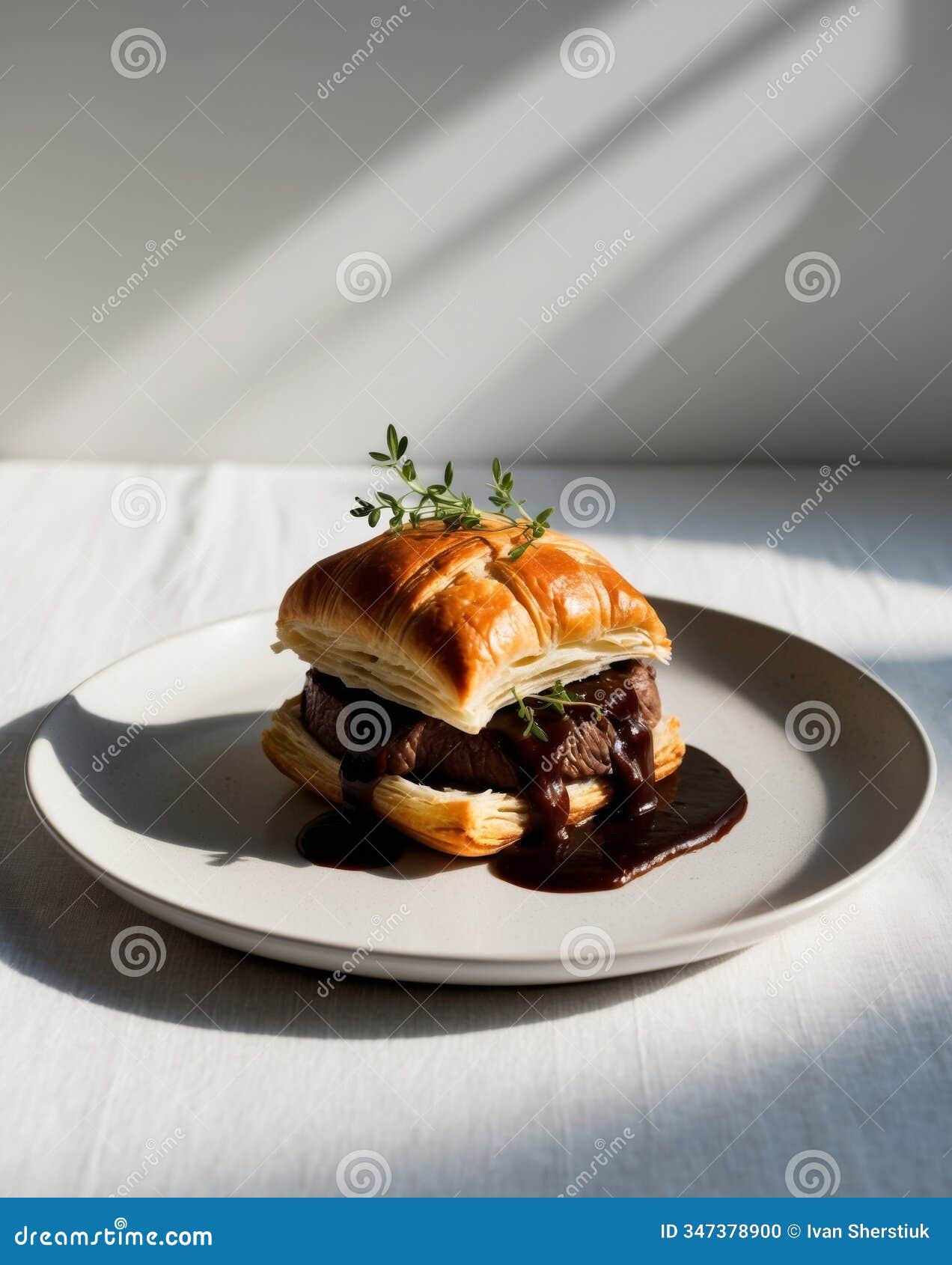 Beef Wellington with Sauce in Puff Pastry. Stock Photo - Image of ...