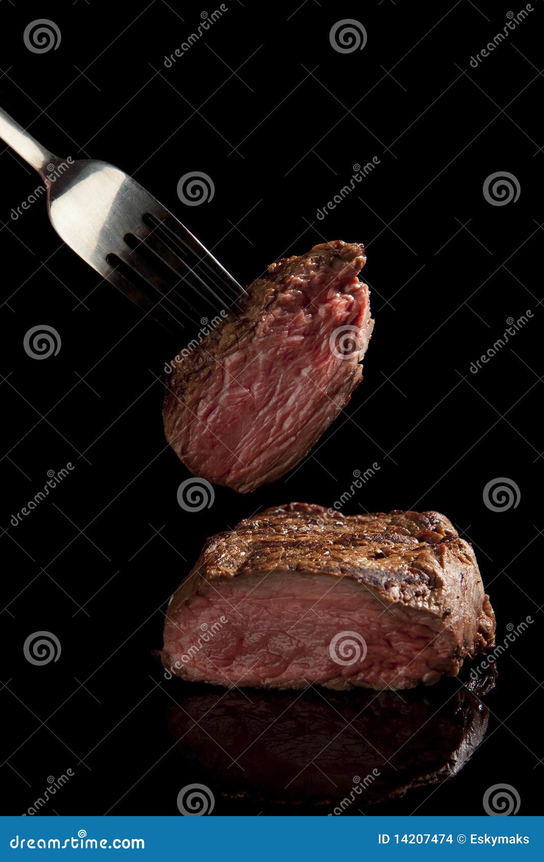 Beefsteak with fork stock photo. Image of grilled, black - 14207474