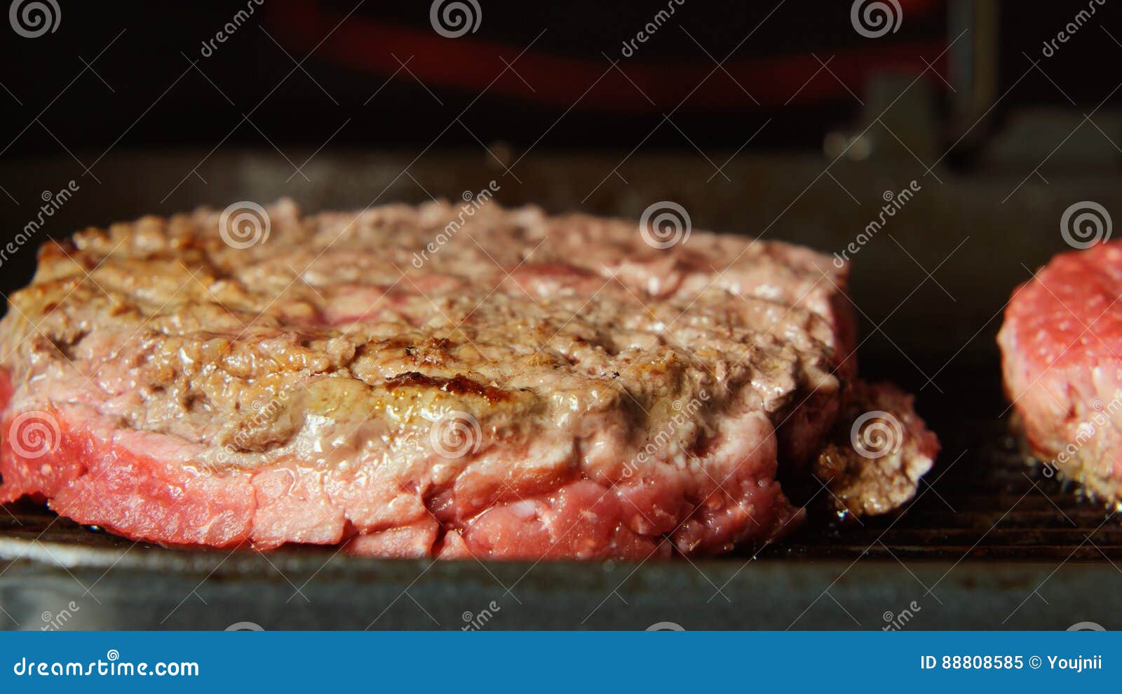 Beefsteaks Frying on a Grill - Front View Stock Image - Image of ...