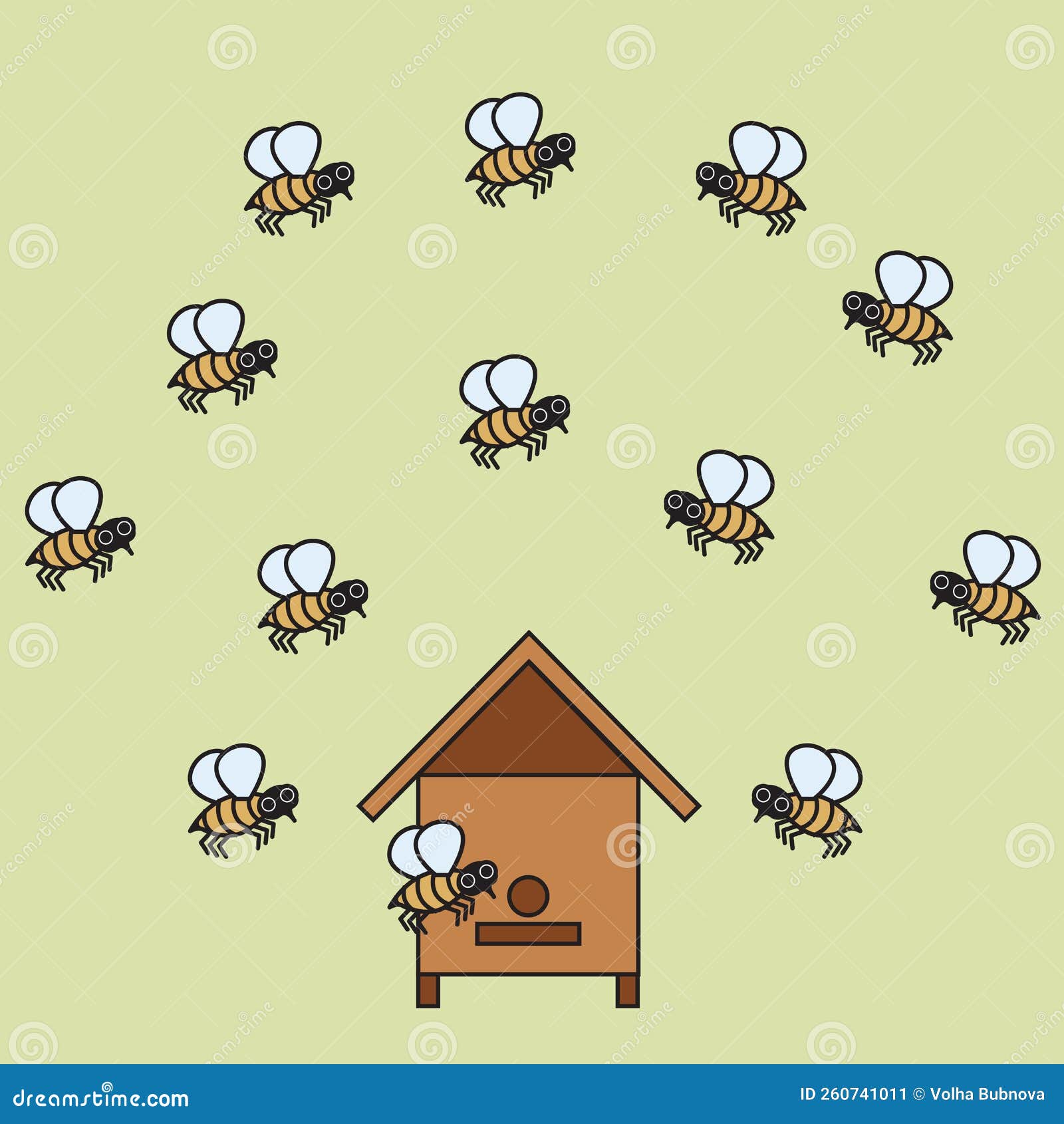 Beehive with Bees in Cartoon Style. Stock Illustration - Illustration ...