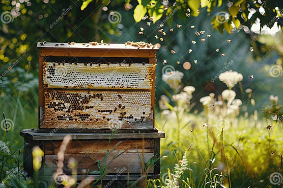 Beehive with Bees in the Garden among the Apiary Stock Illustration ...
