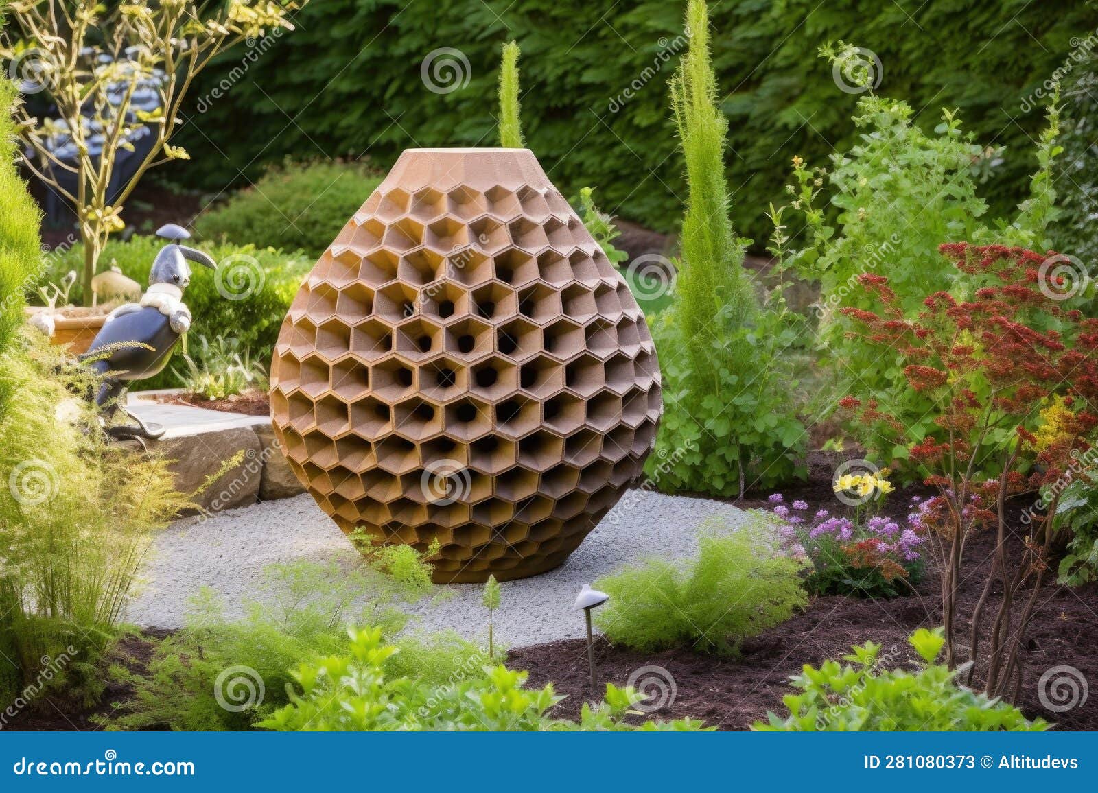 Beehive-inspired Geometric Sculpture in a Garden Setting Stock ...