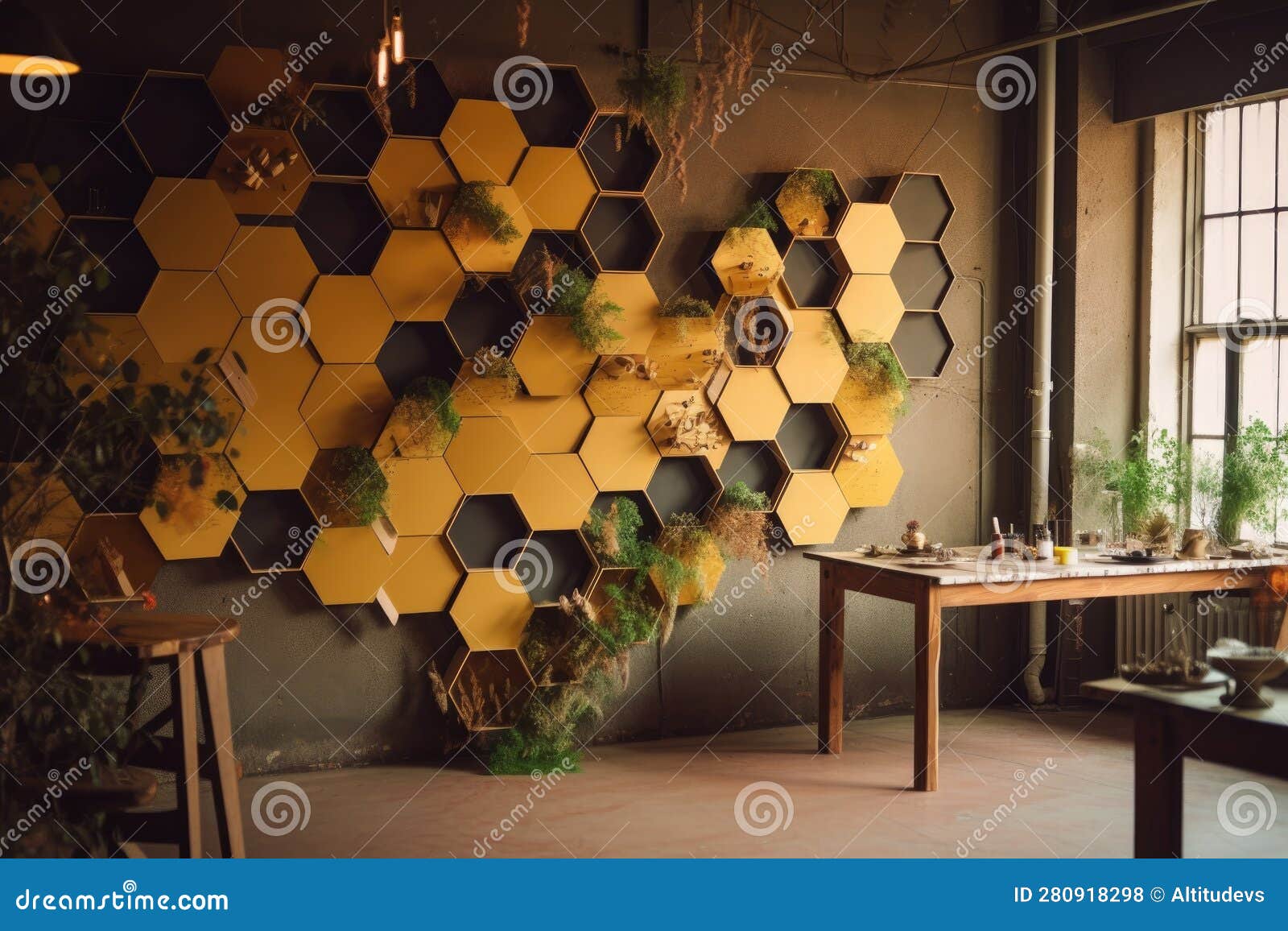 Beehive-inspired Geometric Wall Art Installation Stock Illustration ...