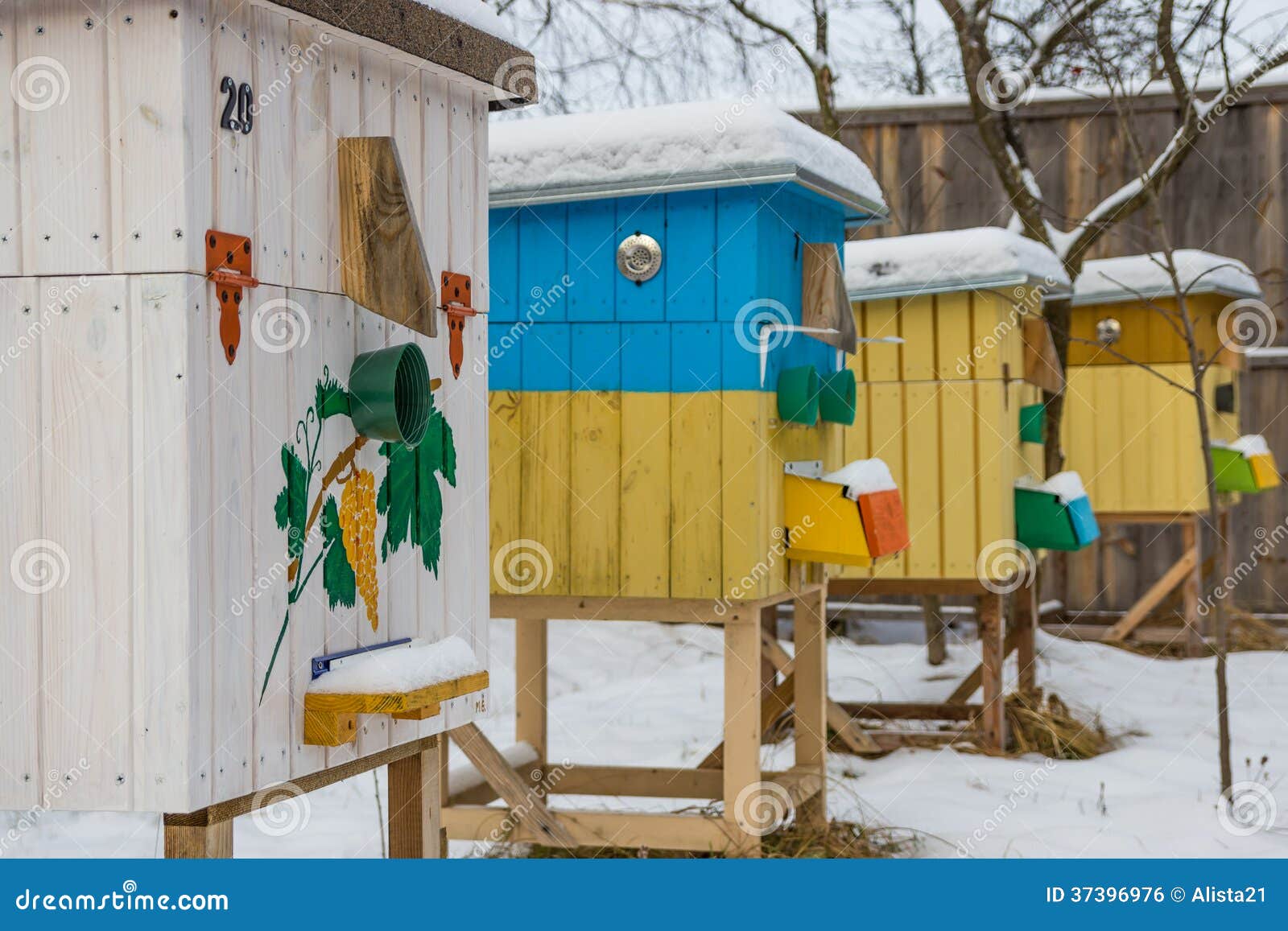 Beehives in the Apiary in Winter Stock Photo - Image of natural, white ...