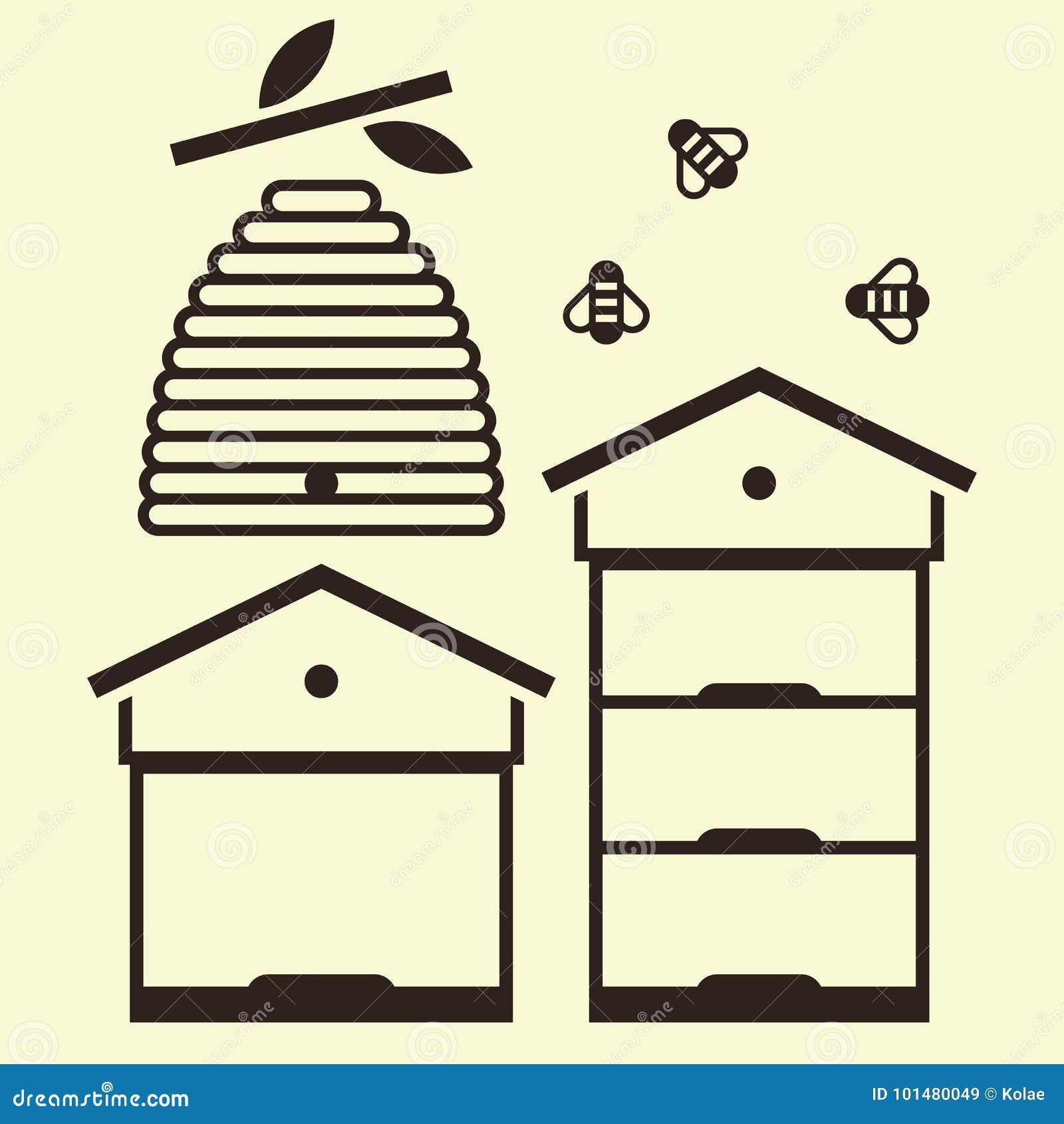 Beehives and bees stock vector. Illustration of isolated - 101480049