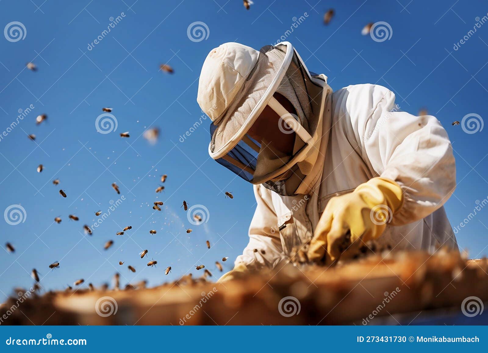 Beekeeper Attending To Beehive. Generative AI Illustration Stock ... Beekeeper Attending To Beehive. Generative AI Illustration Stock ...