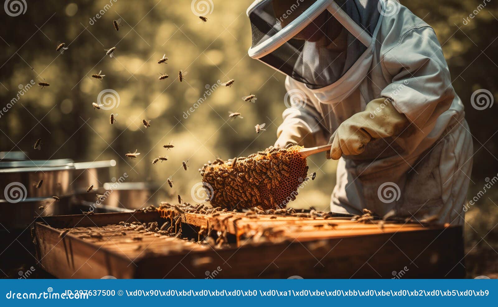 Beekeeper Collecting Honey from Hive.Generative AI Stock Illustration ...