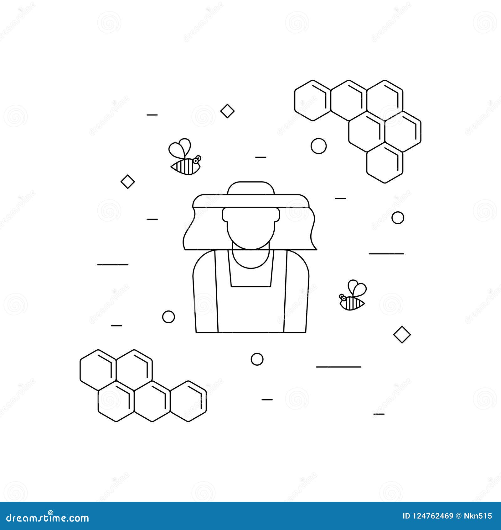 Beekeeper and Bees Linear Icon Stock Vector - Illustration of bees ...