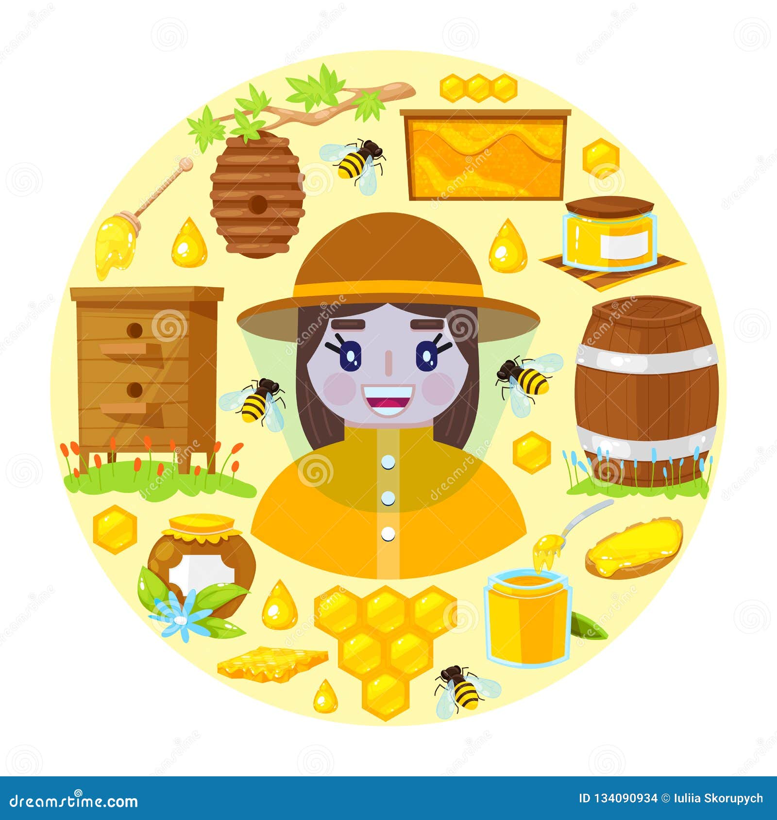 Beekeeper and Objects of Beekeeping Stock Vector - Illustration of ...