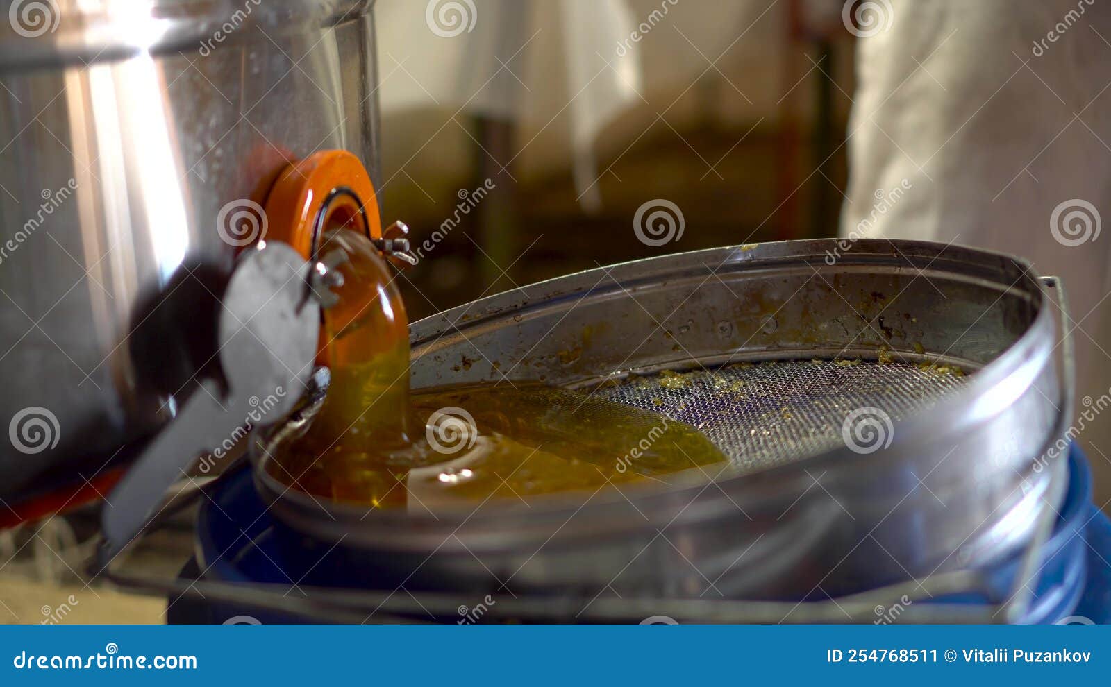 The Beekeeper Opens the Tap with Honey. Honey is Filtered through a ...