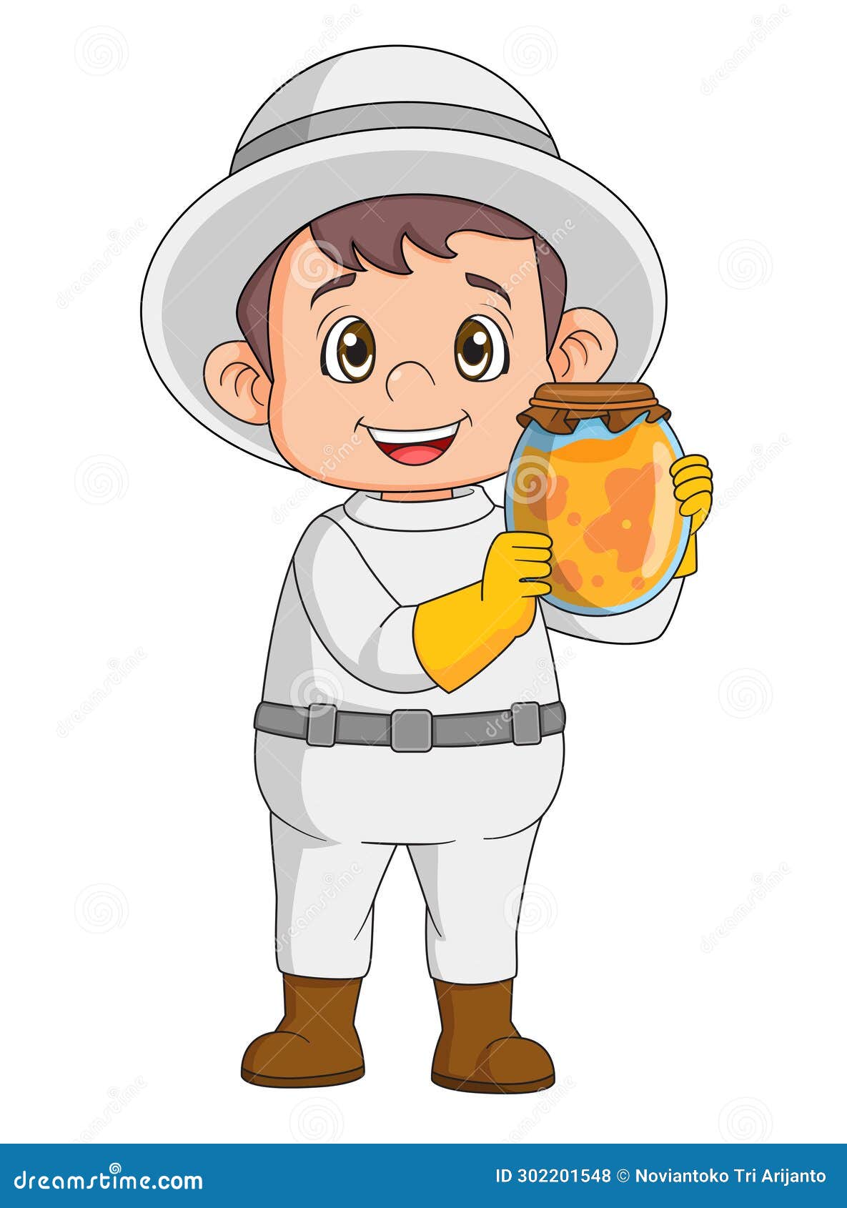 Beekeeper in Suit Hat at Beehive with a Big Jar of Honey Stock Vector ...