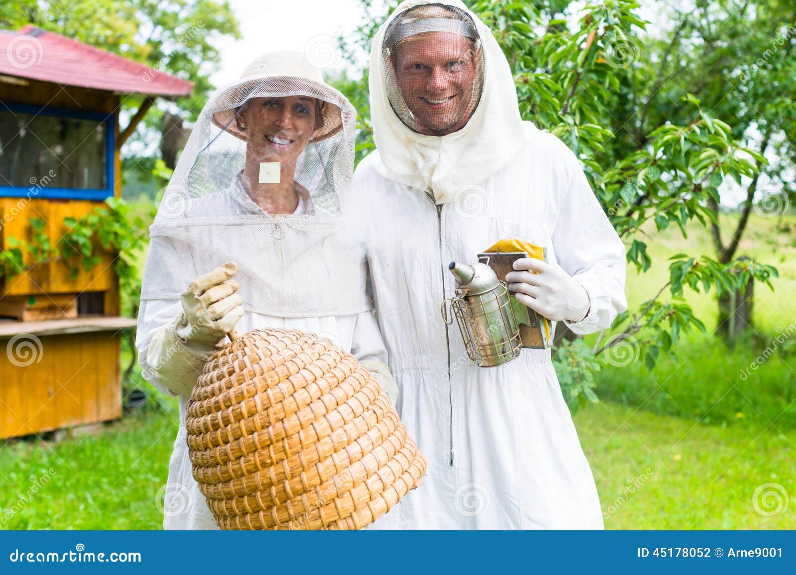 Beekeeper Team Working Outdoor with Smoker Stock Photo - Image of ...