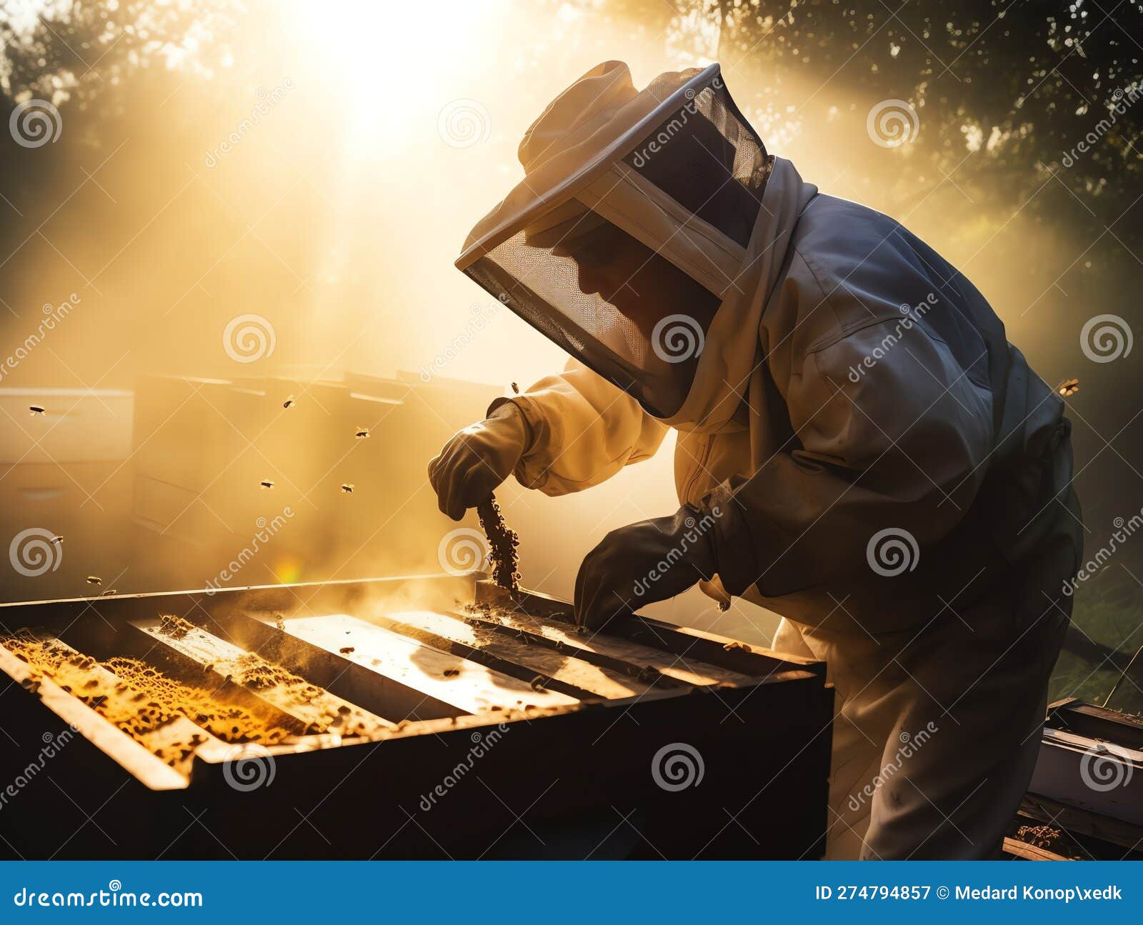 The Beekeeper is Working in the Apiary. Beekeeping Concept. Made with ...