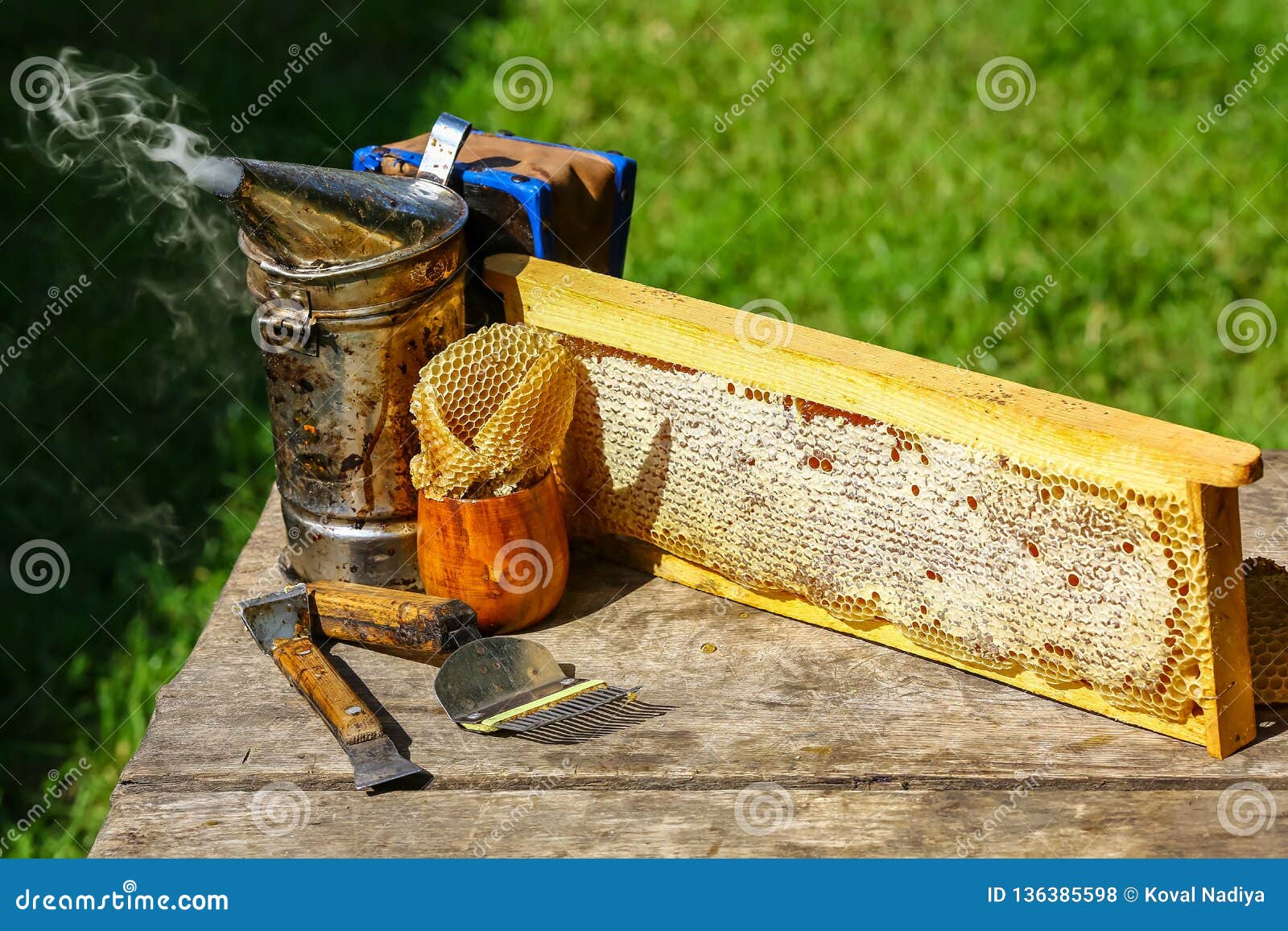 Beekeeper Working Tools on the Hive. Beekeeping Equipment on a Wooden ...