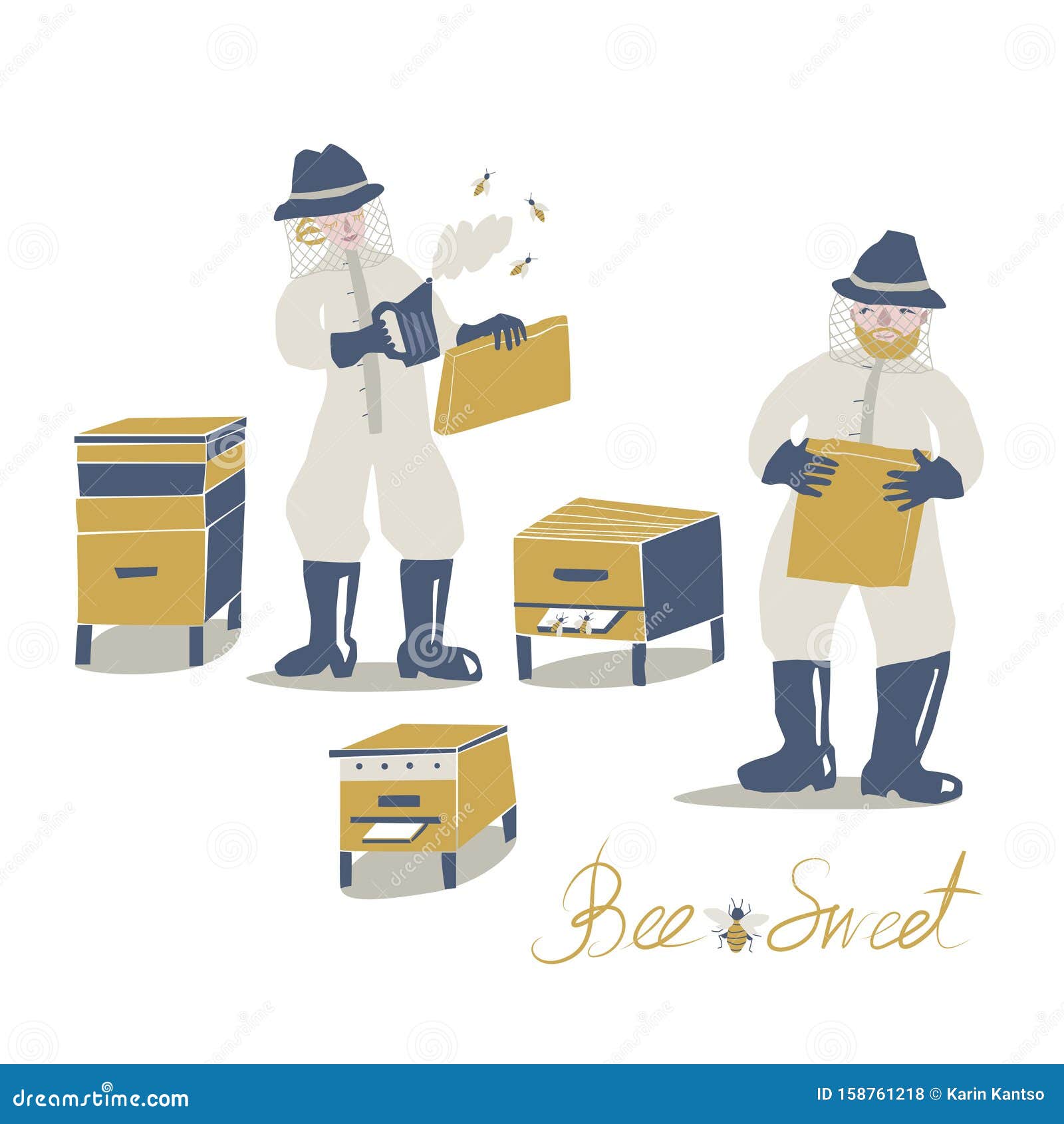 Beekeepers at the Apiary Keeps Honeycombs. Cartoon Flat Vector ...