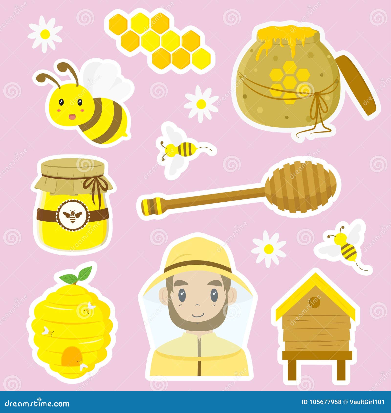 Beekeeping Cartoon Vector Set Stock Vector - Illustration of beekeeping ...