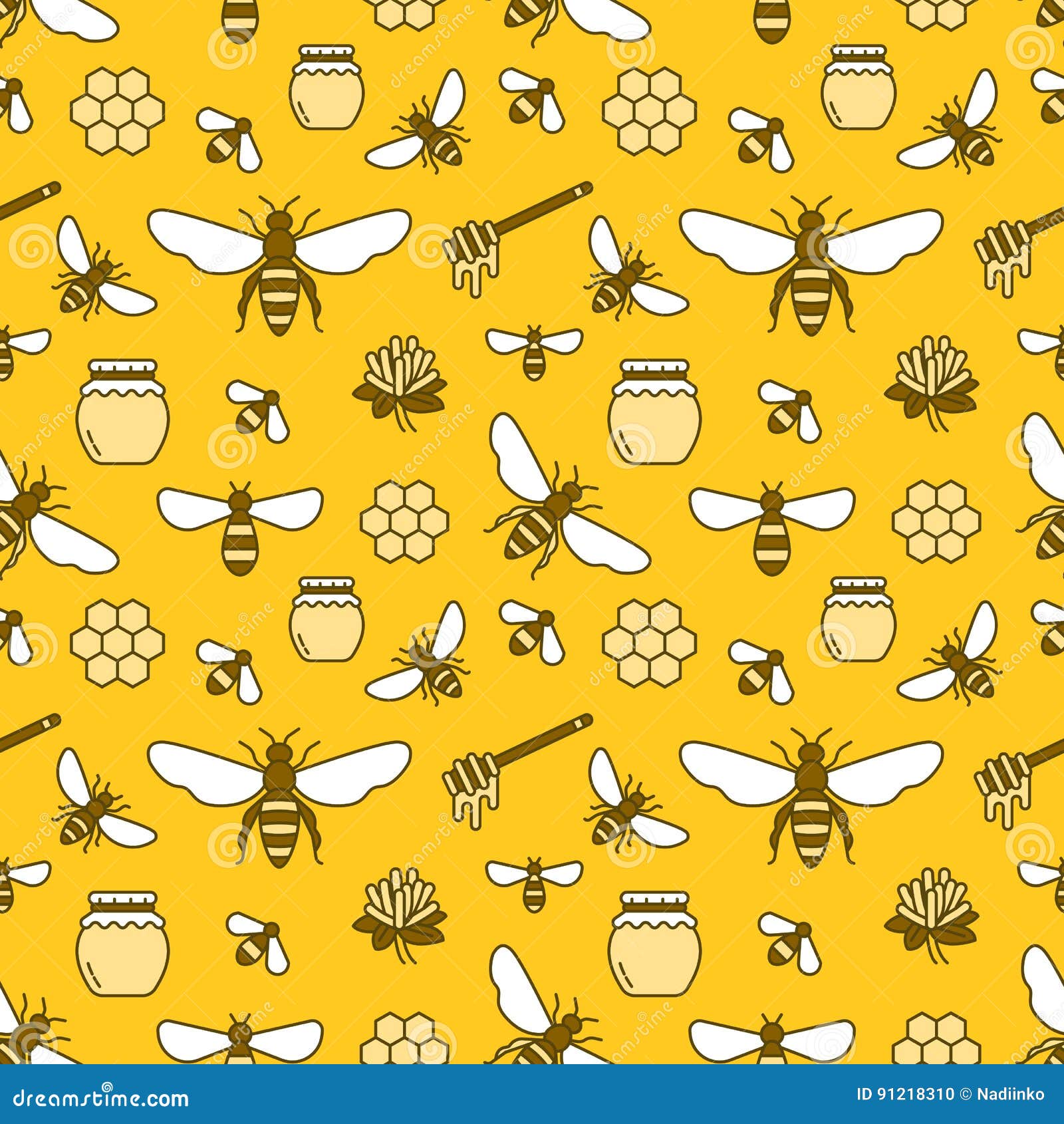 Beekeeping Colored Seamless Pattern, Apiculture Vector Illustration ...