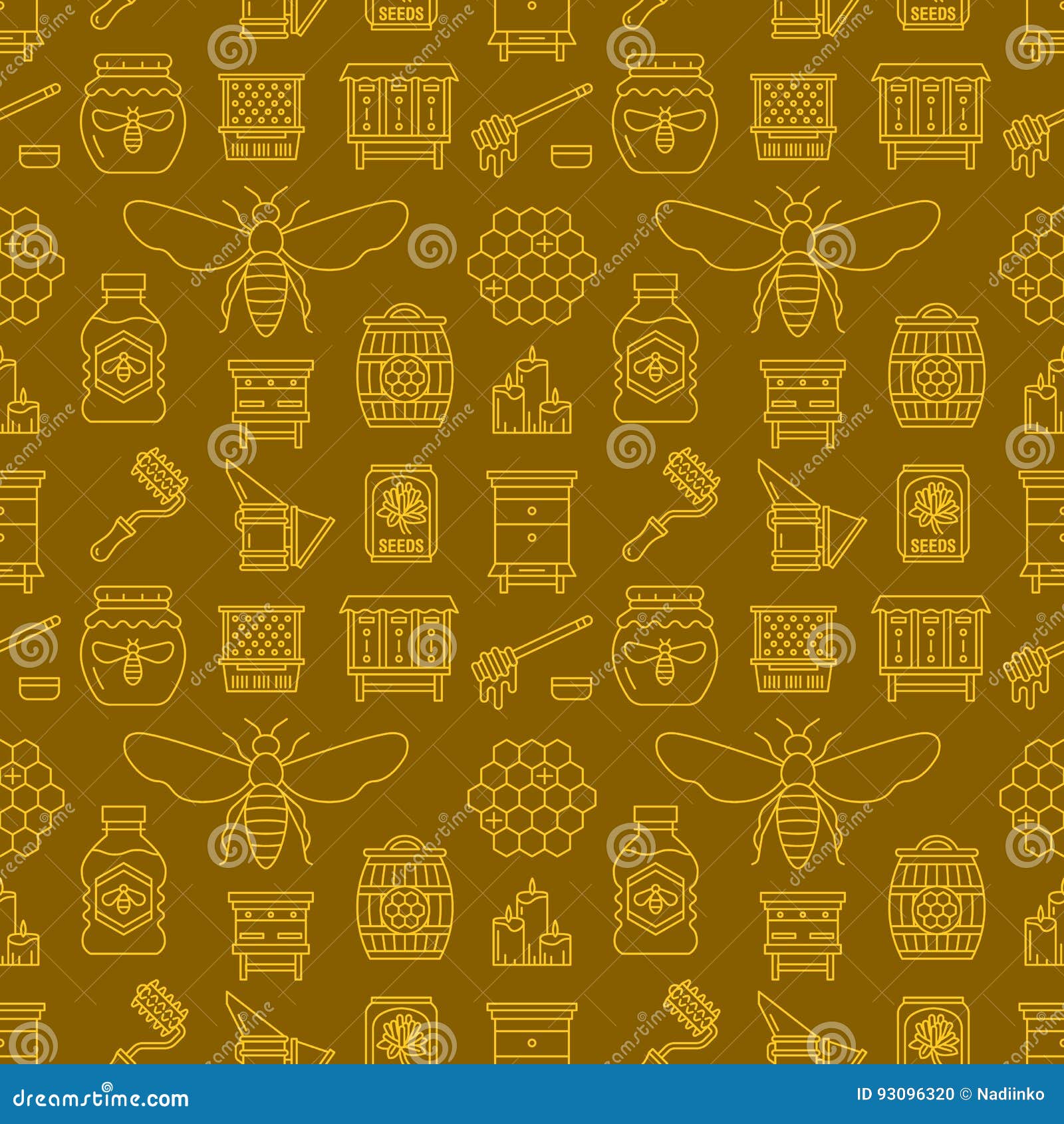 Beekeeping Colored Seamless Pattern, Apiculture Vector Illustration ...