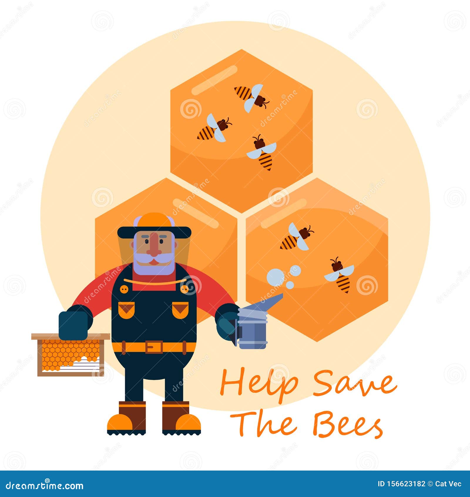 Beekeeping Concept with Beekeper in Hat and Honey Combs Cartoon Vector ...