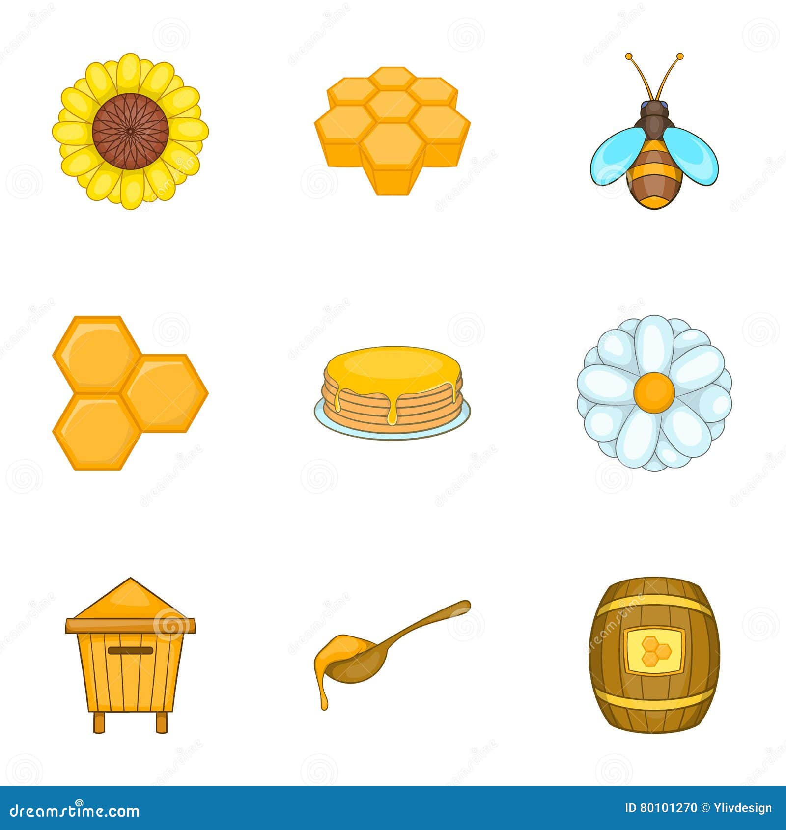 Beekeeping Farm Icons Set, Cartoon Style Stock Vector - Illustration of ...