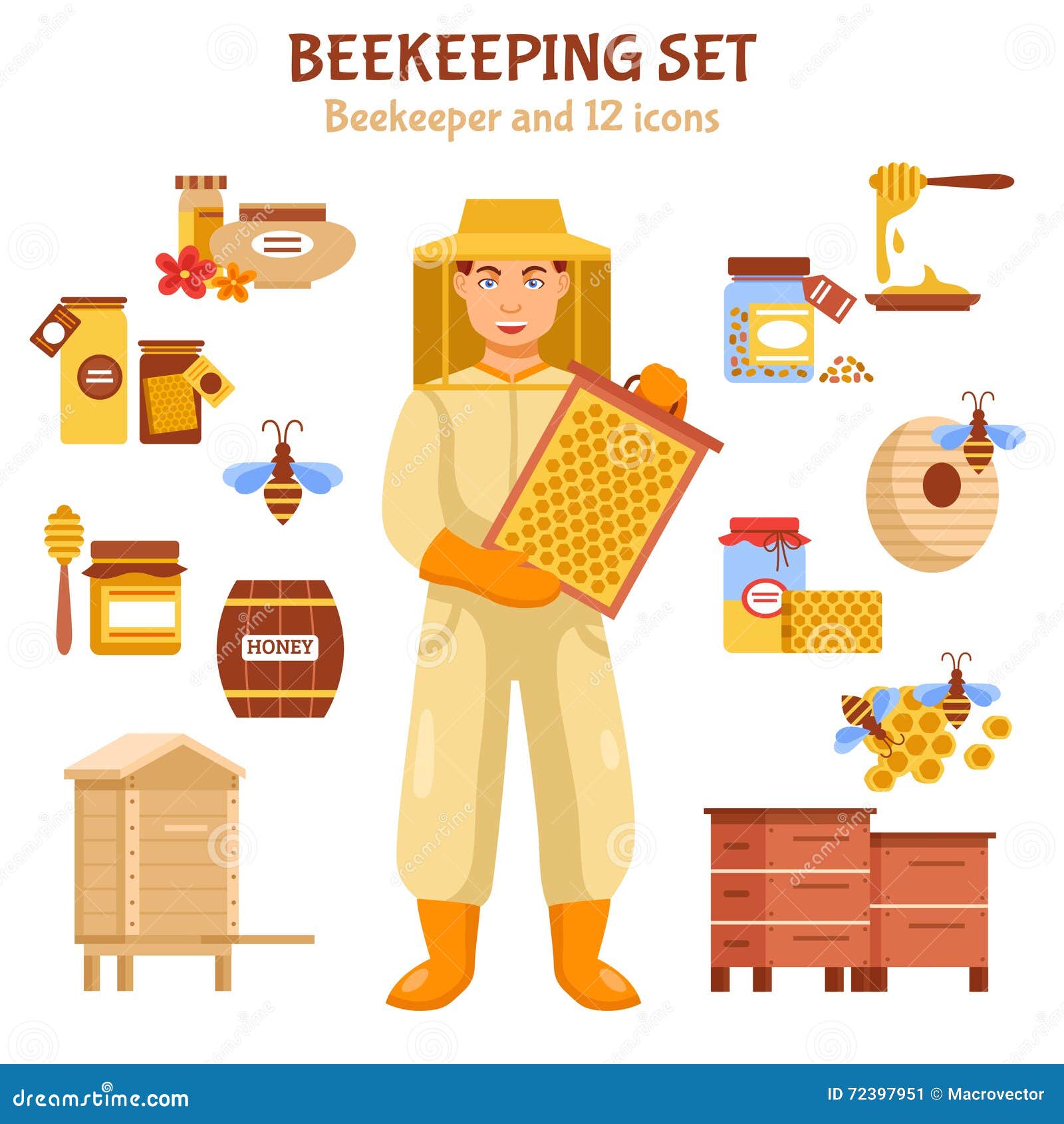 Beekeeping Honey Illustration Icon Set Stock Vector - Illustration of ...
