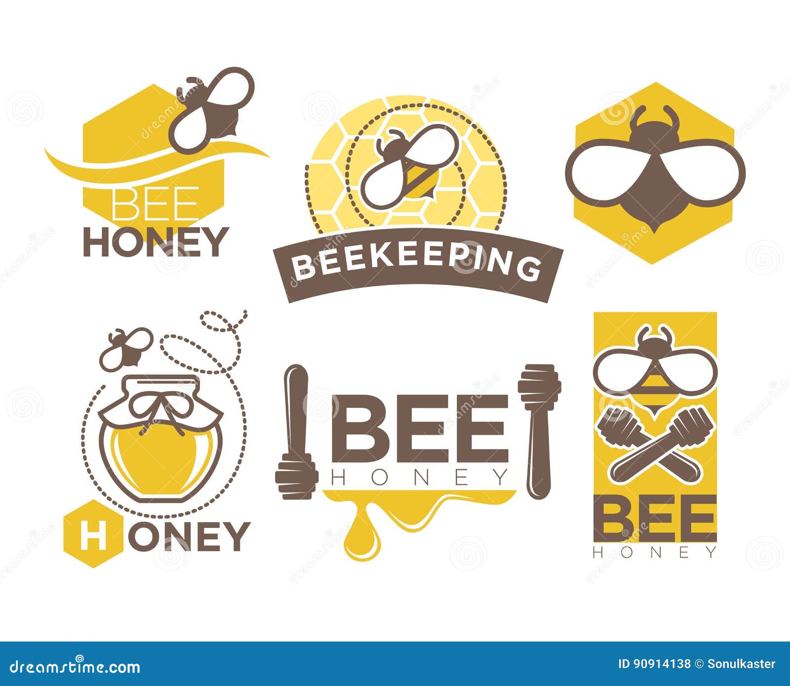 Honey Bee Symbols Mustard Color Vector Illustration | CartoonDealer.com ...