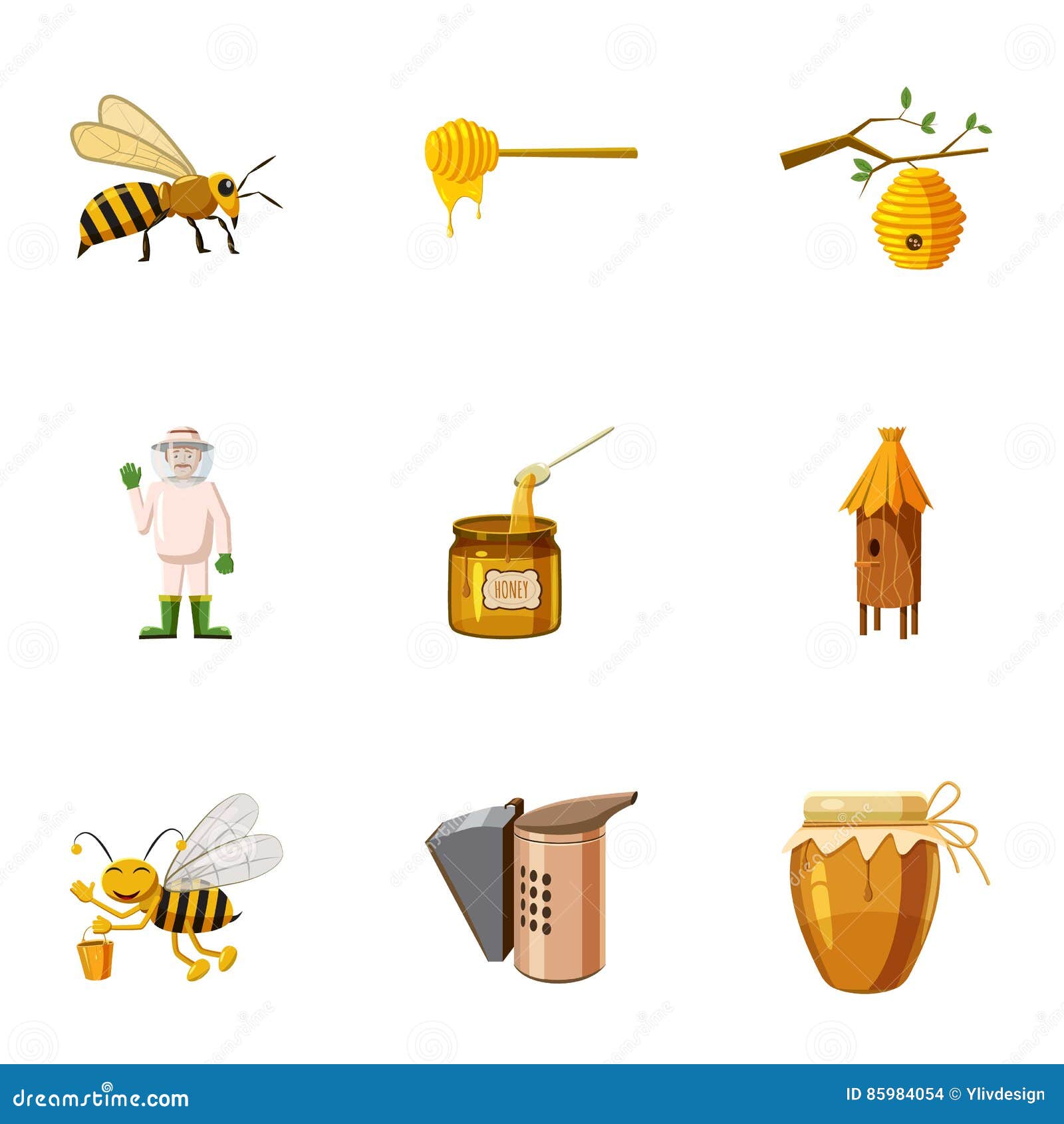 Beekeeping Icons Set, Cartoon Style Stock Vector - Illustration of ...