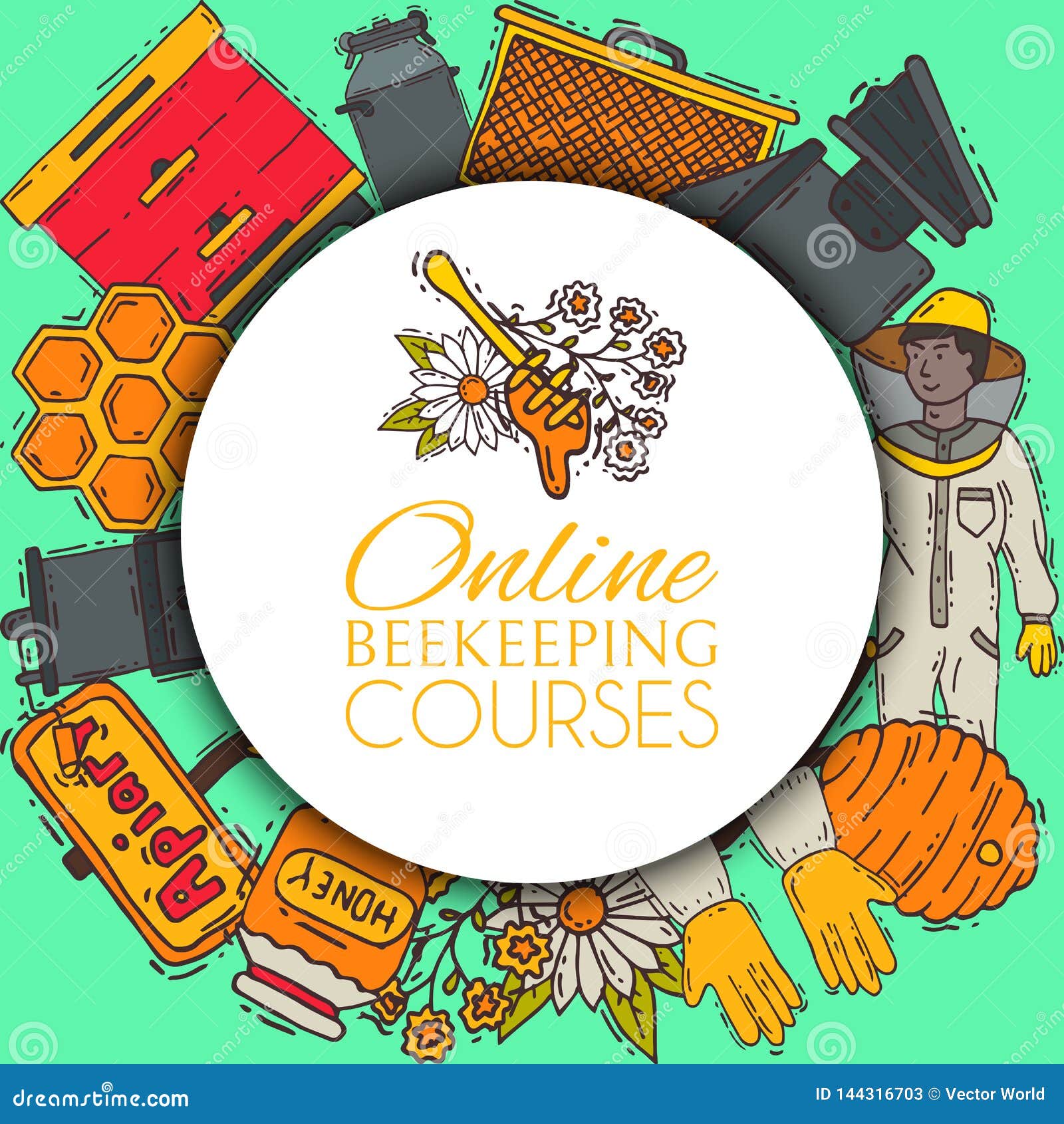 Beekeeping Round Pattern, Apiary Vector Illustration. Online Beekeeping ...