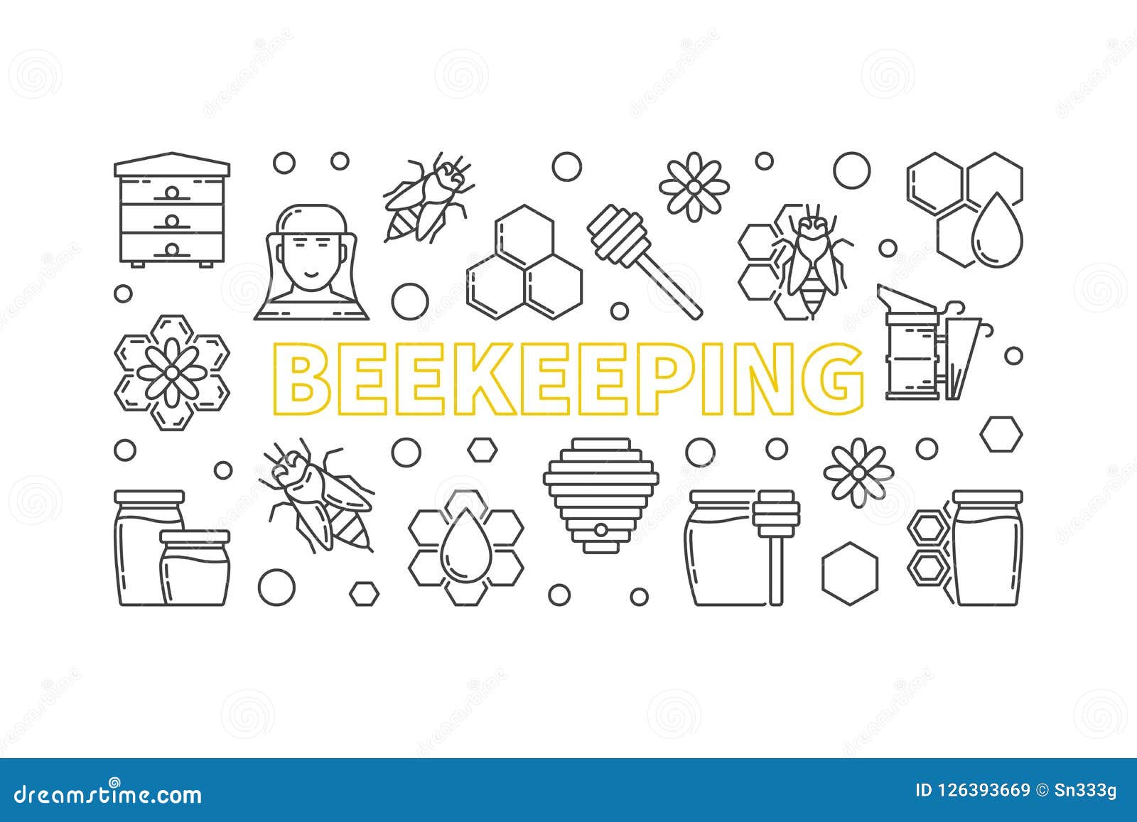 Beekeeping Vector Horizontal Illustration in Thin Line Style Stock ...
