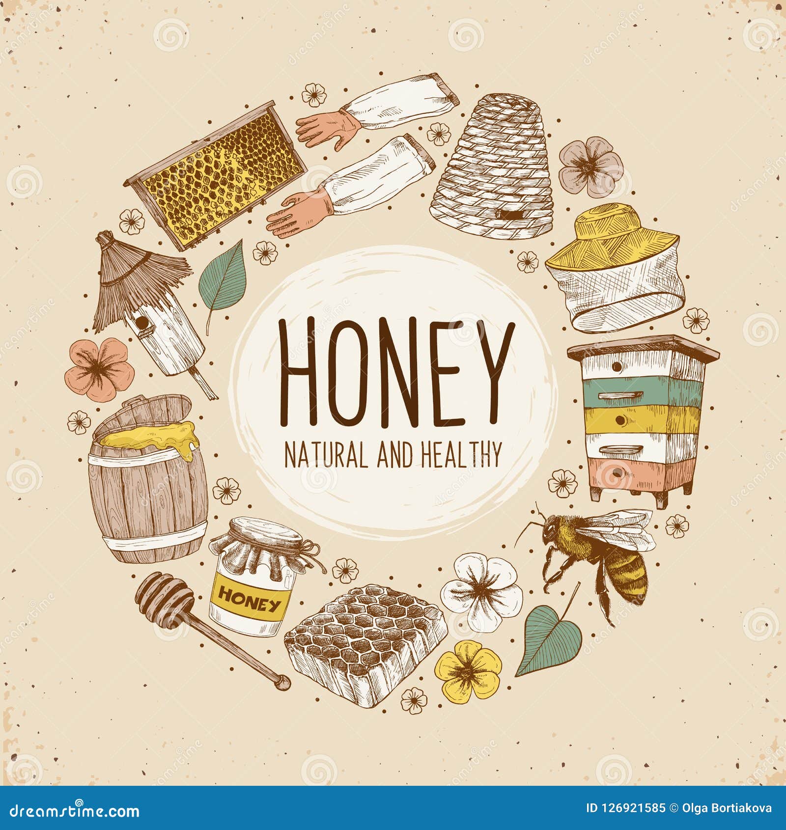 Beekeping Sketches Circle stock vector. Illustration of healthy - 126921585