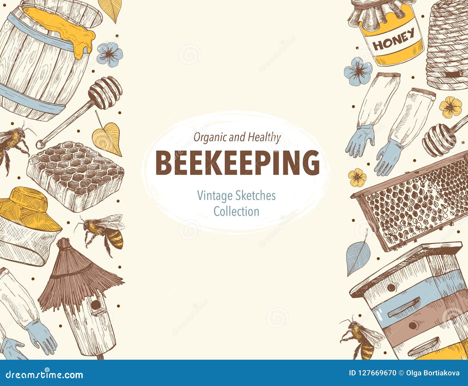 Beekeping Sketches Circle stock vector. Illustration of hand - 127669670