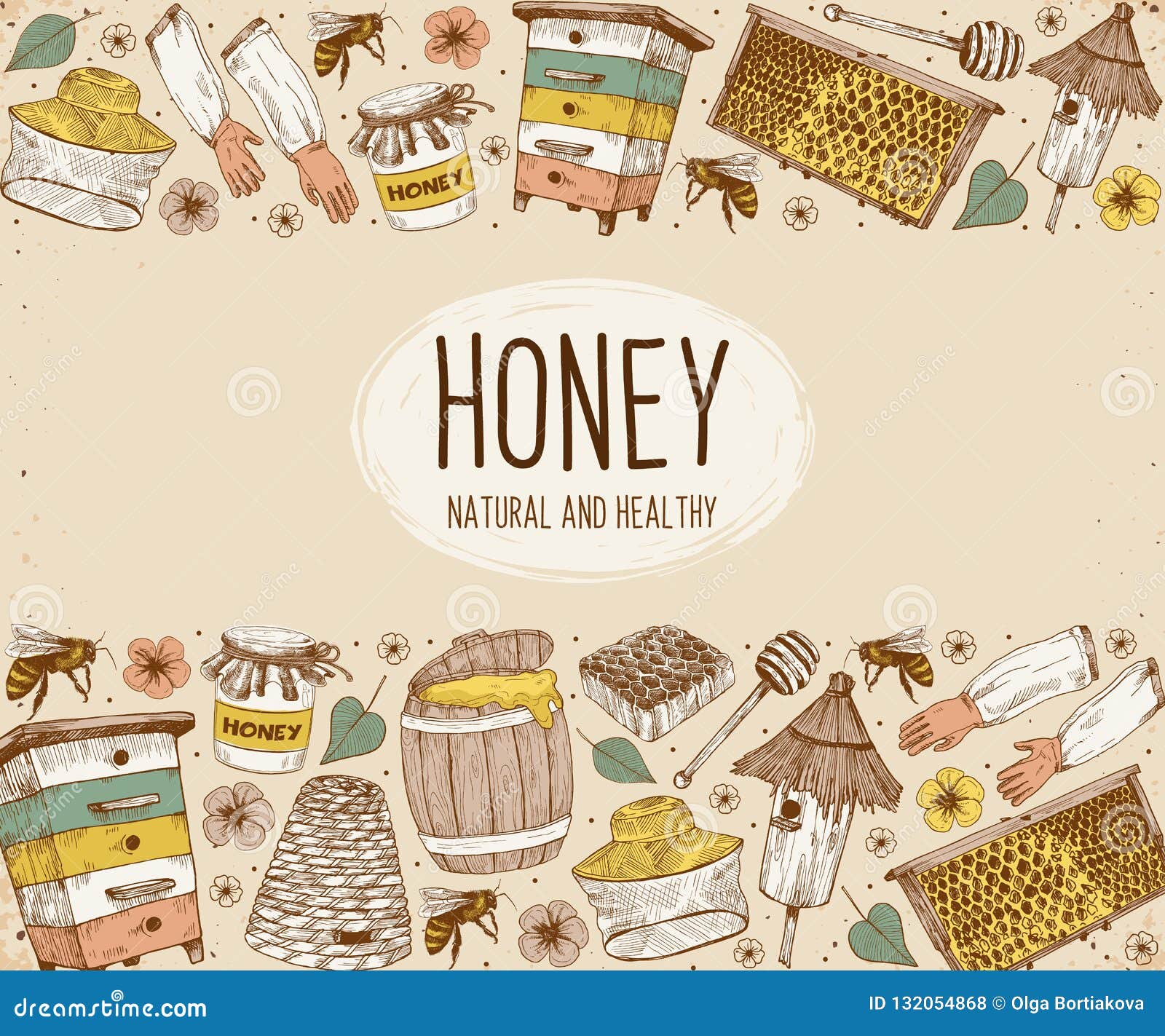 Beekeping Sketches Poster stock vector. Illustration of circle - 132054868