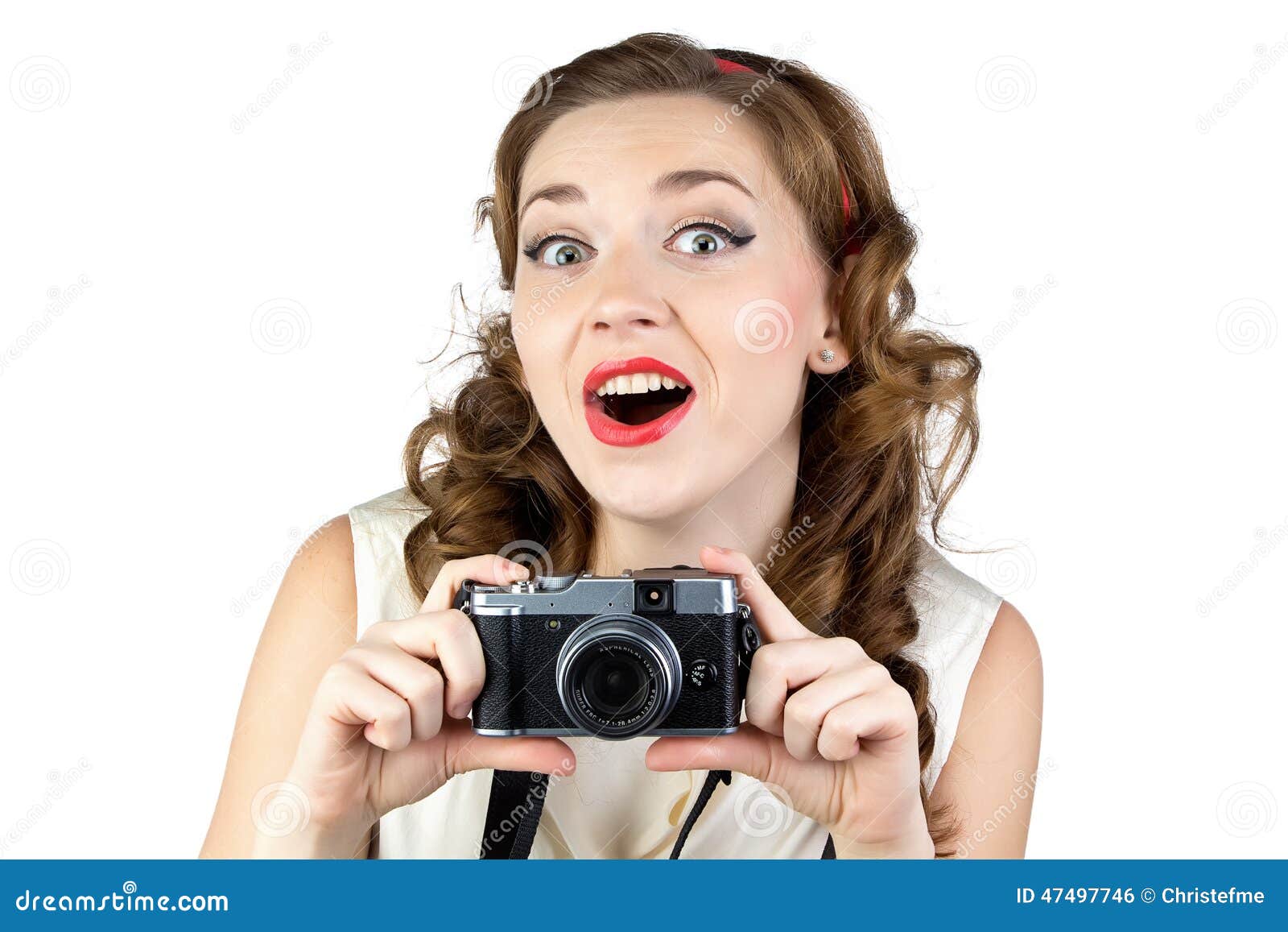 Beeld Van De Gelukkige Vrouw Met Retro Camera Stock Foto - Image of ...