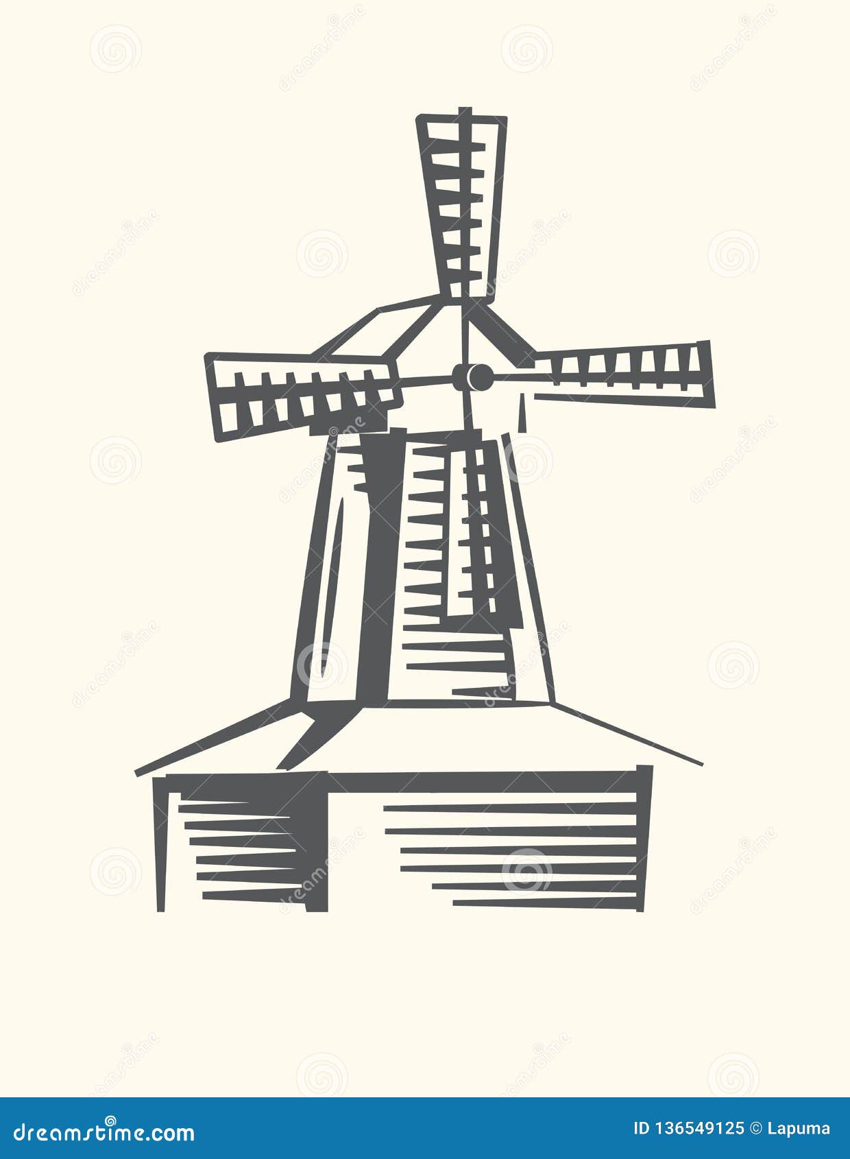 Beeld Van Een Gestileerde Houten Molen Vector Illustratie ...