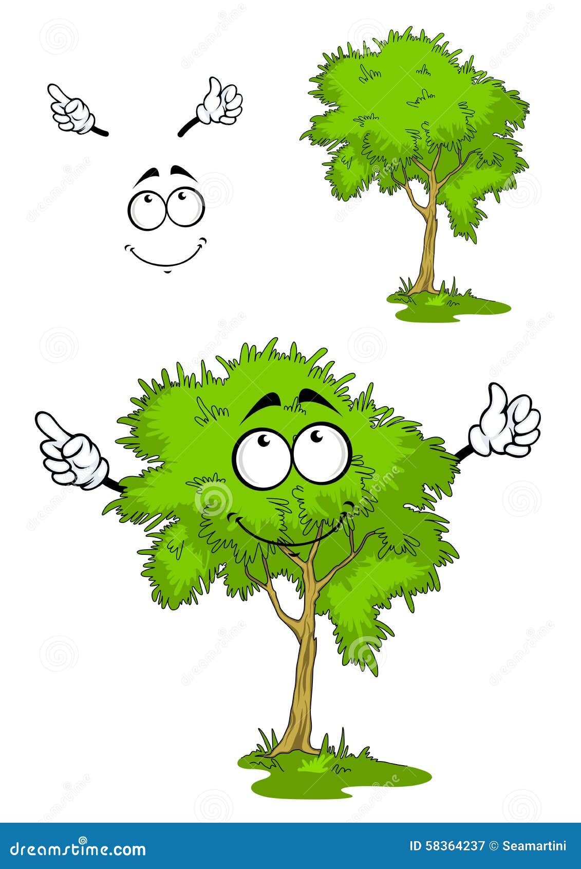 Beeldverhaal Groene Boom Op Gras Vector Illustratie - Illustration of ...
