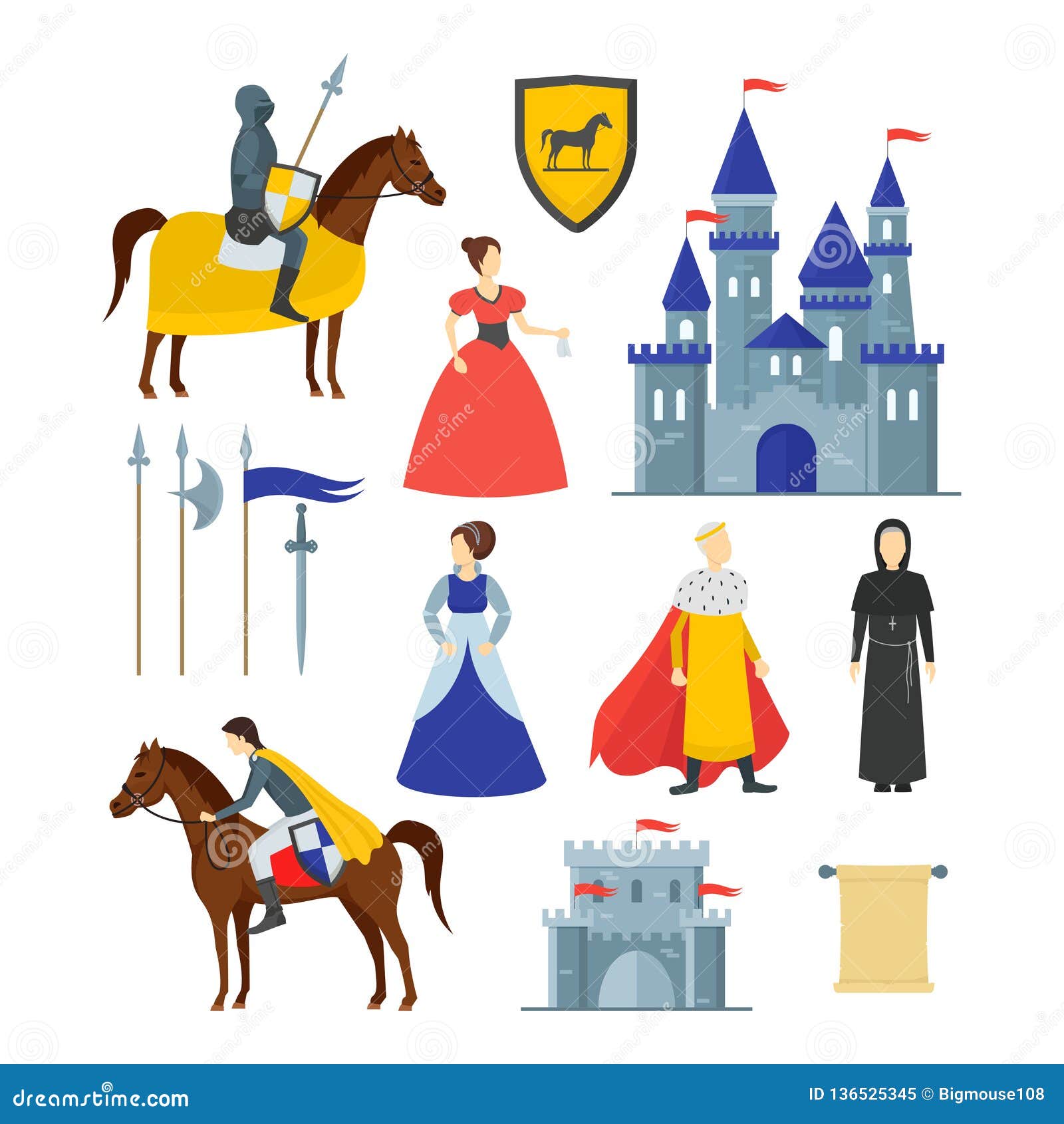Beeldverhaal Middeleeuwse Ridder Signs Icon Set Vector Vector ...