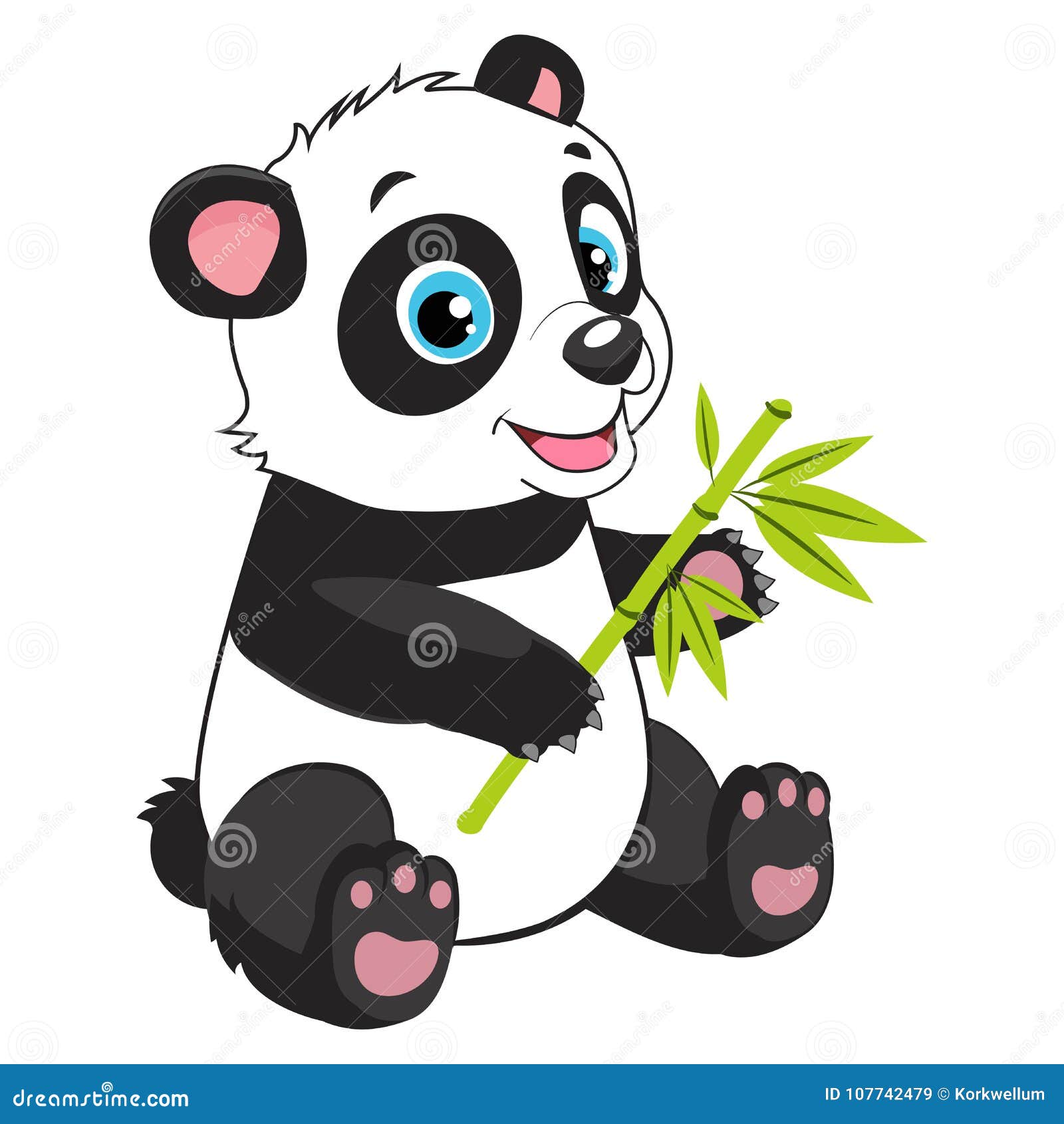 Beeldverhaal Panda Eats Bamboo Branch Grappig Weinig Draagt Panda ...