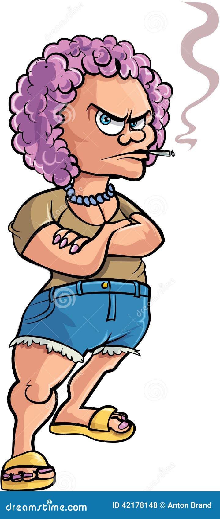 Beeldverhaal Roze Haired Rokende Vrouw Stock Illustratie - Illustration ...