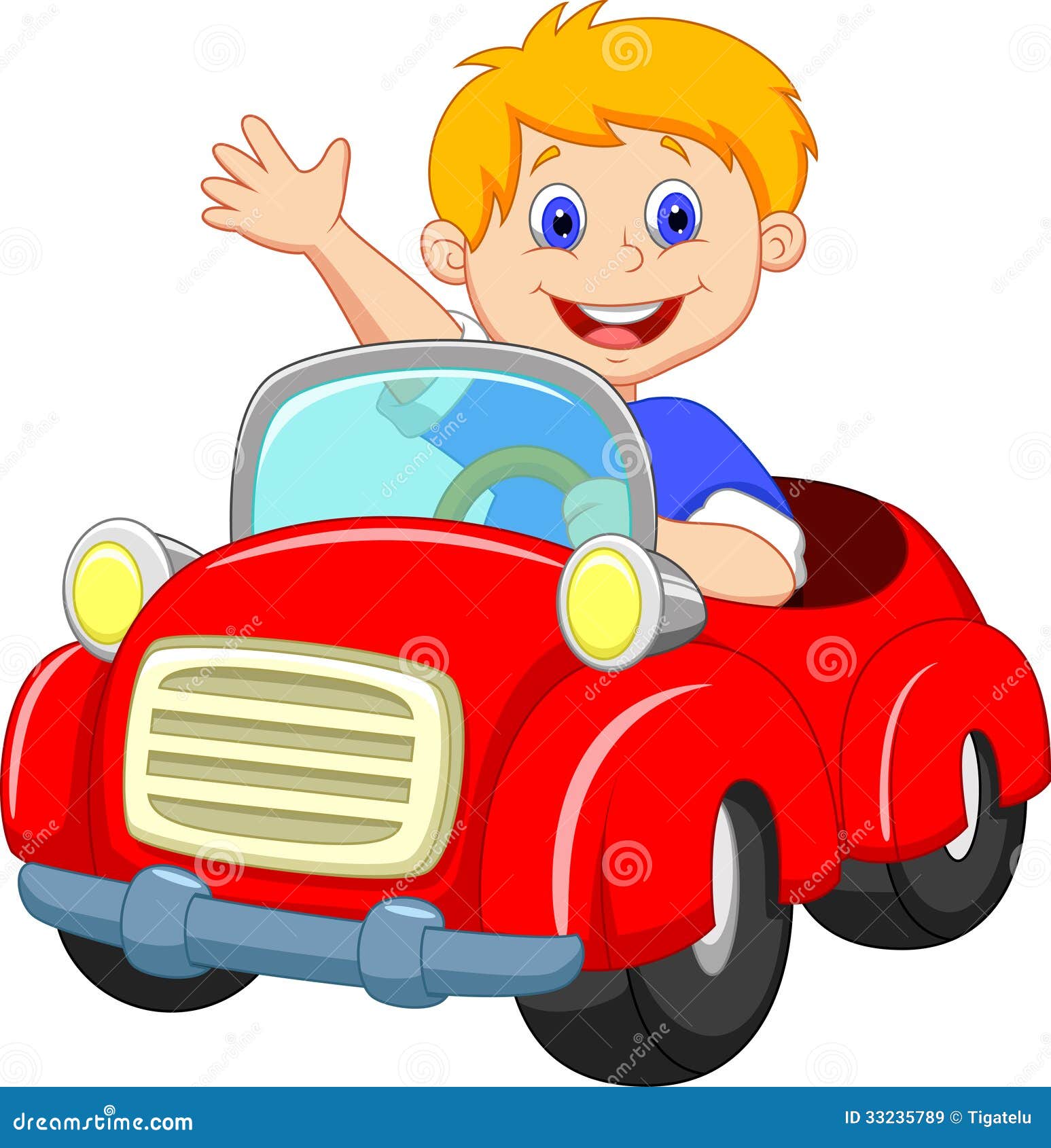 Beeldverhaaljongen in De Rode Auto Vector Illustratie - Illustration of ...