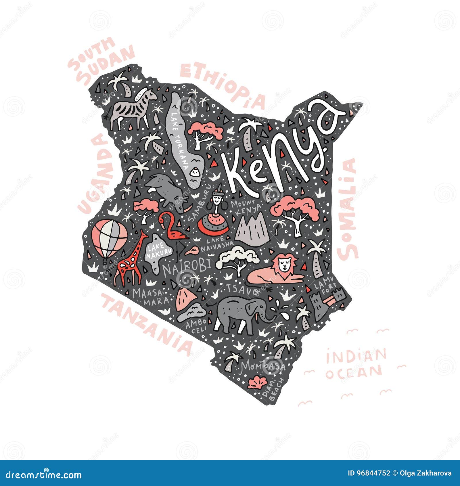 Beeldverhaalkaart Van Kenia Vector Illustratie - Illustration of afrika ...