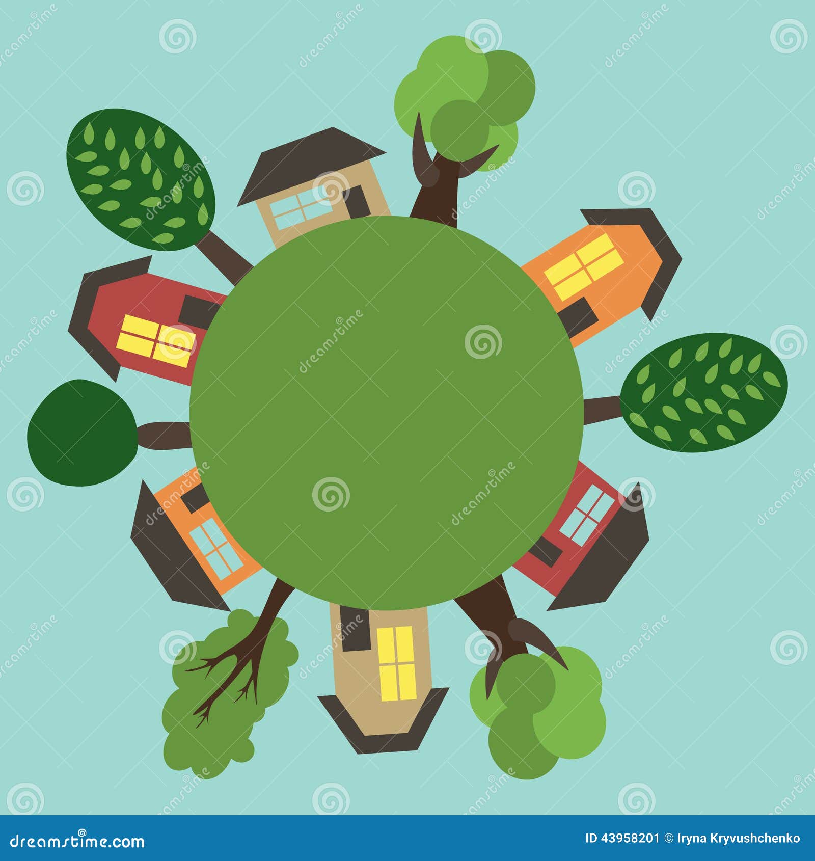 Beeldverhaalstad Op De Ronde Aarde Vectorillustrati Vector Illustratie ...