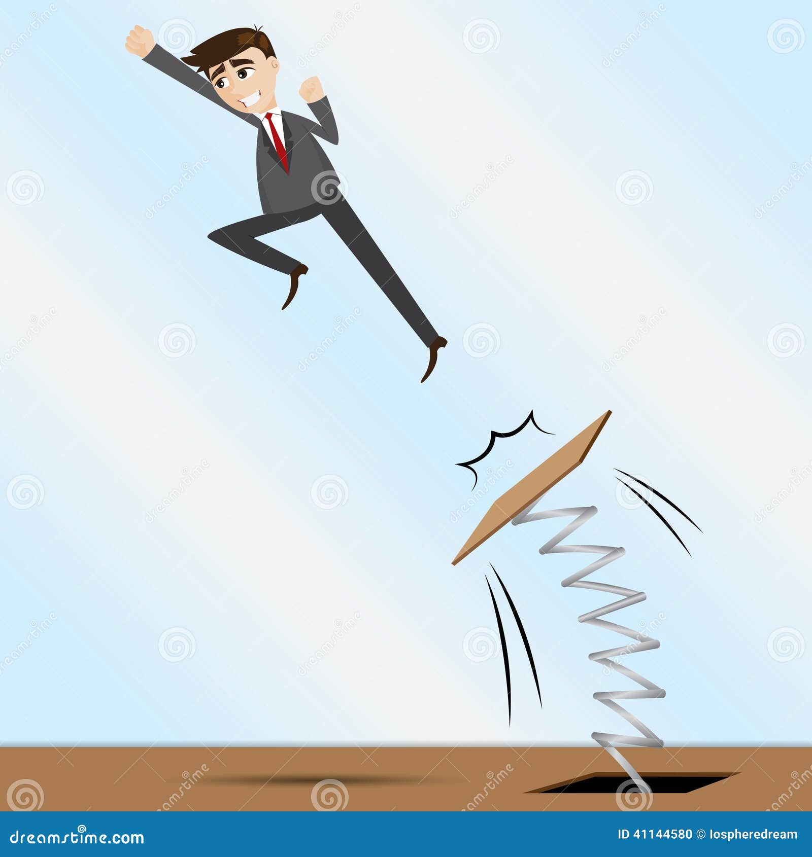 Beeldverhaalzakenman Die Op Springplank Springen Vector Illustratie ...