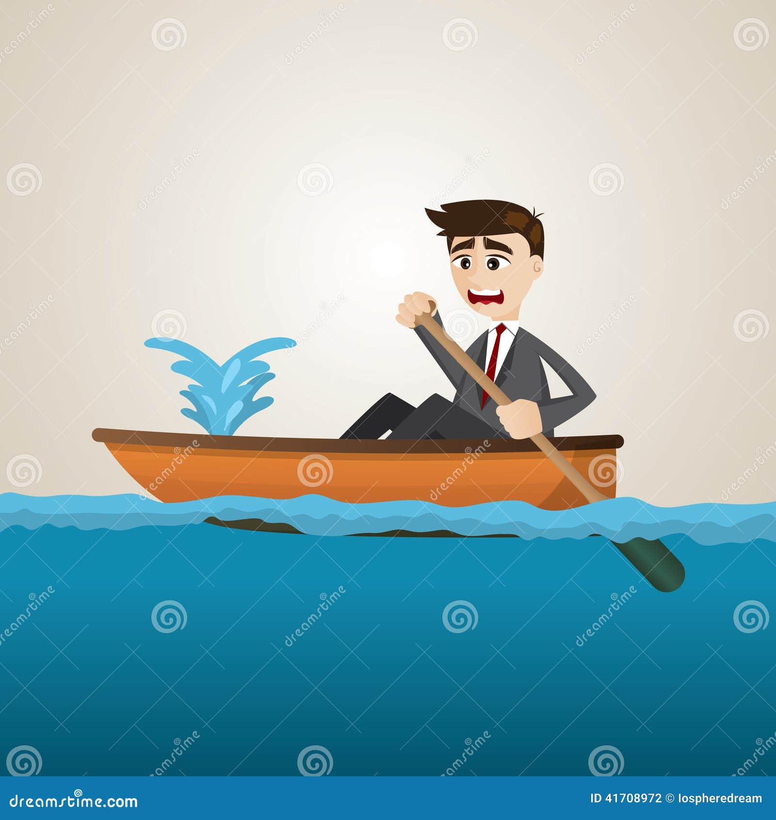 Beeldverhaalzakenman Met Lekke Boot Vector Illustratie - Illustration ...