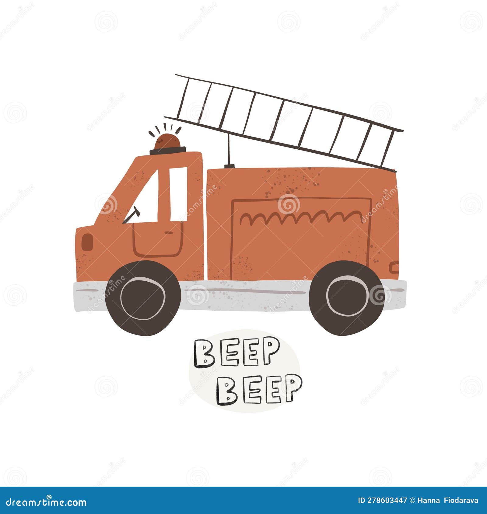 Cartoon Fire Engines,hand Drawing Lettering,decor Elements. Flat Style ...