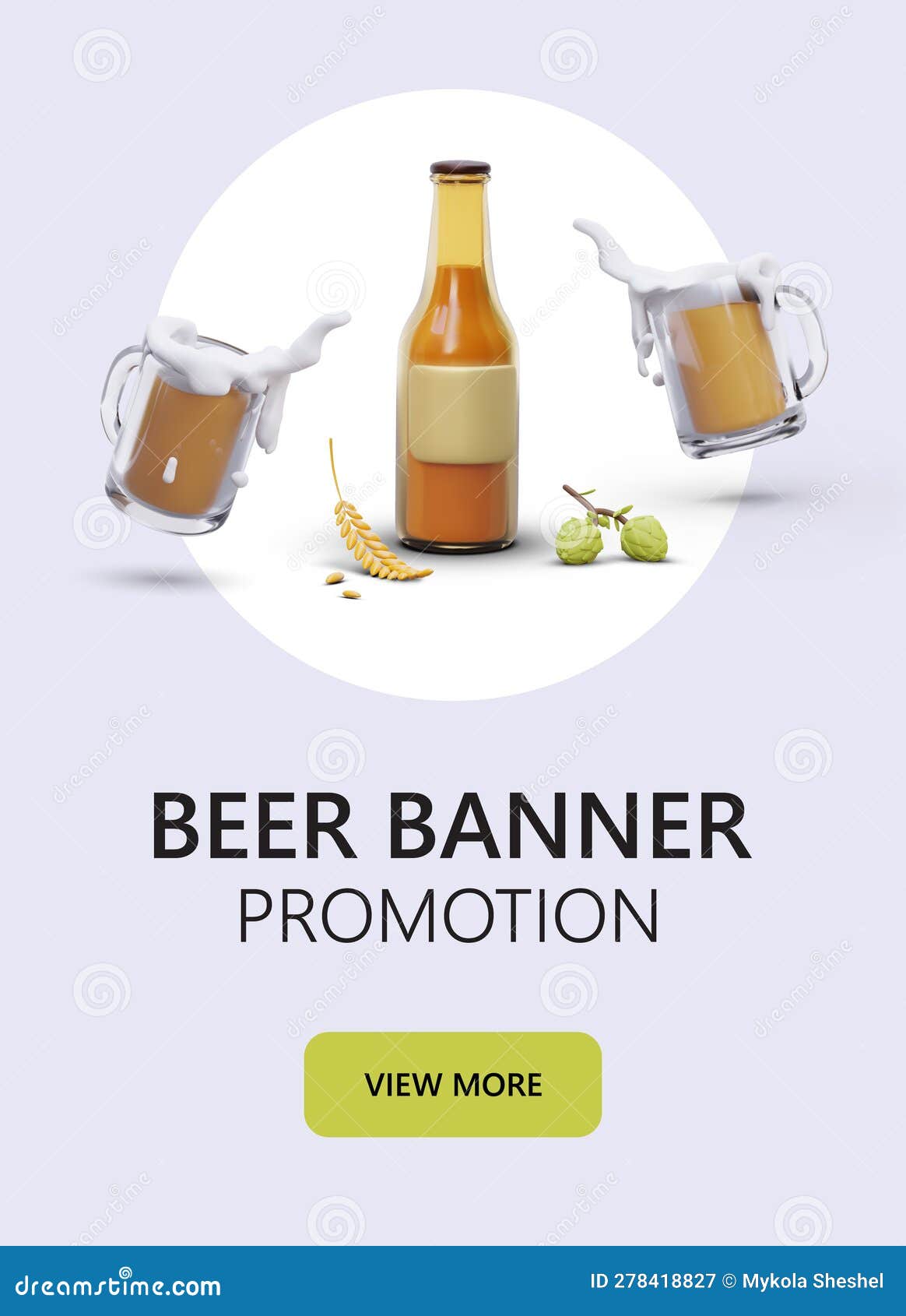 Beer Advertising Banner. Composition of 3D Elements on Colored ...