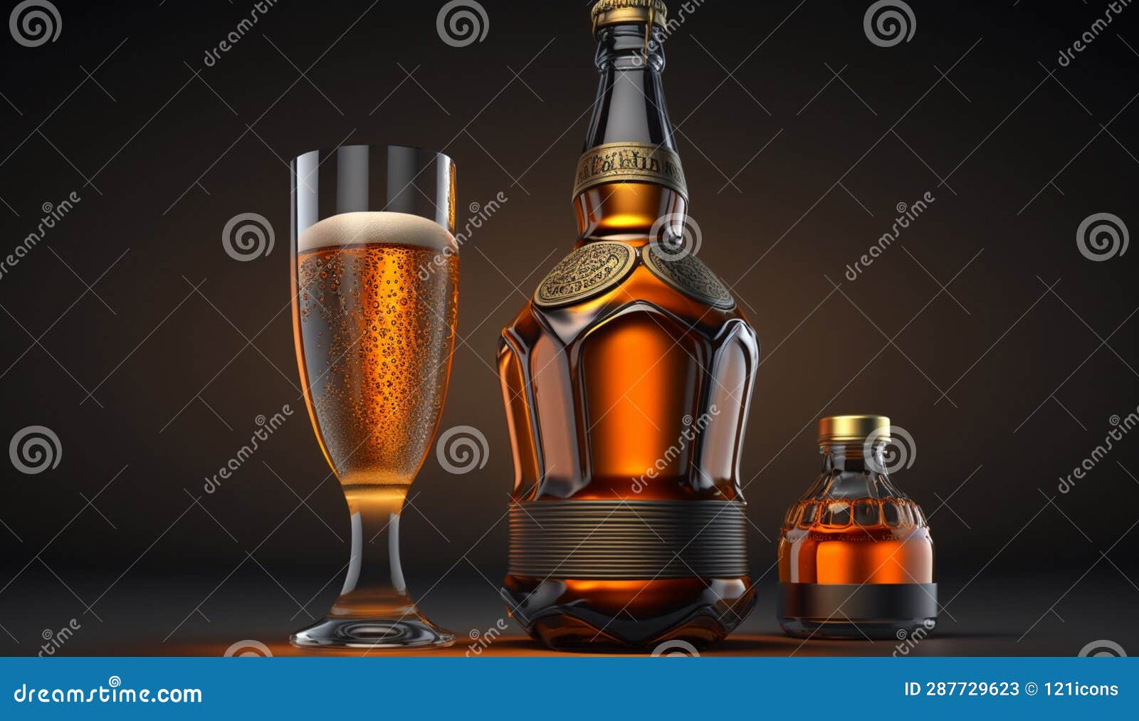 Beer Alcohol Drink Bottle With Glass Generative Ai Stock Illustration