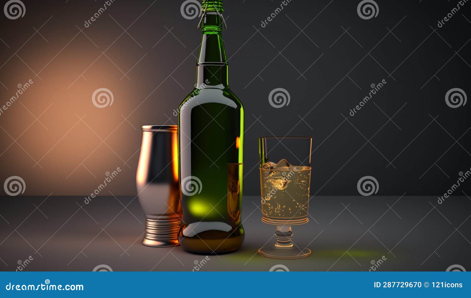Beer Alcohol Drink Bottle With Glass Generative Ai Stock Illustration