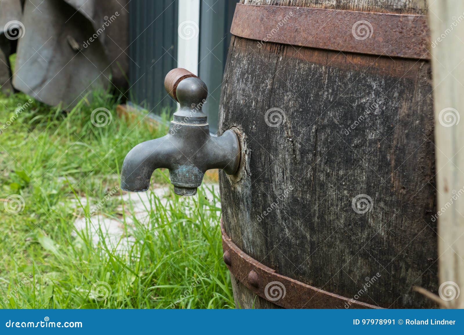 Beer barrel in a garden stock image. Image of brewing - 97978991
