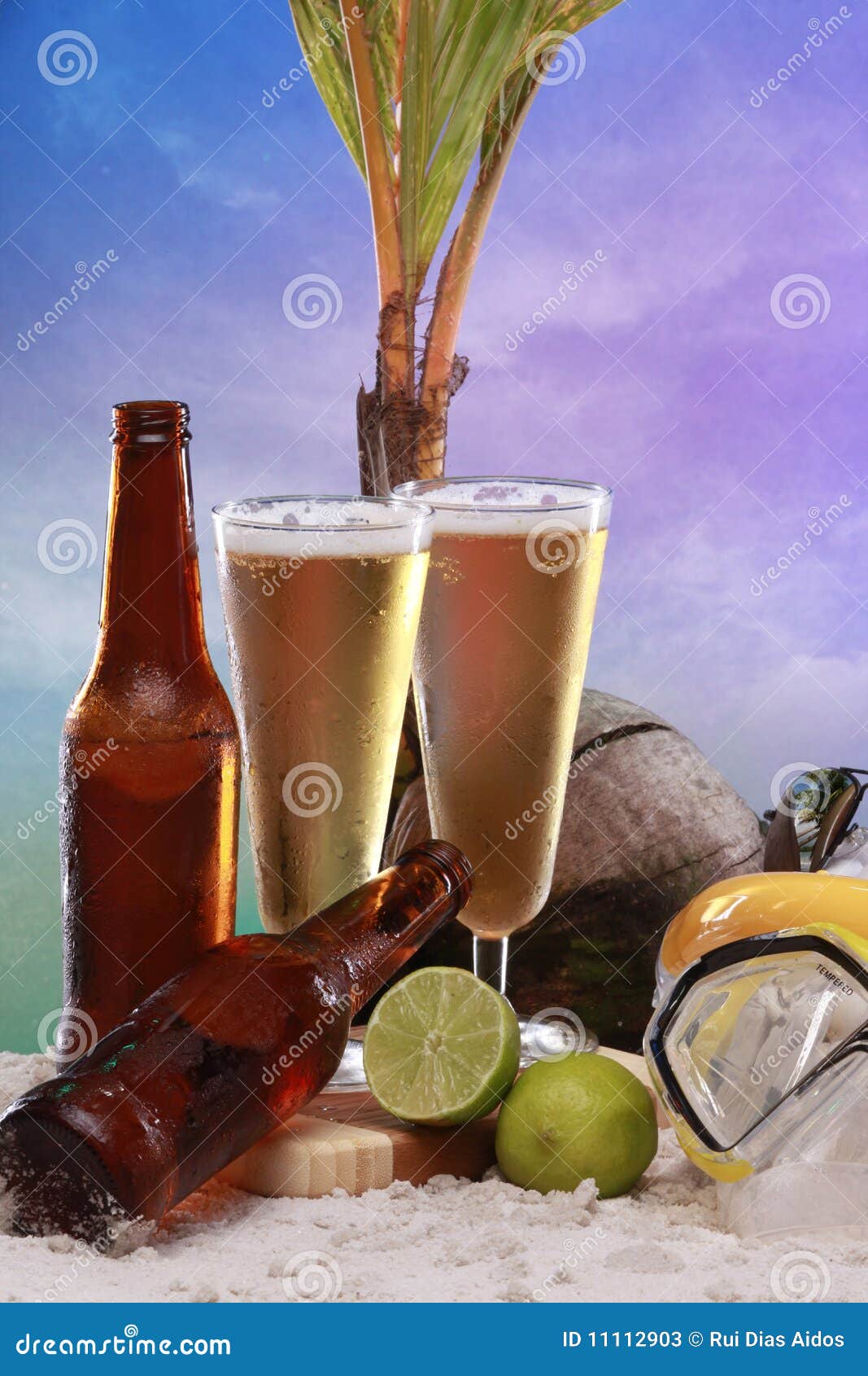 Beer at the beach stock image. Image of diver, lime, bock - 11112903