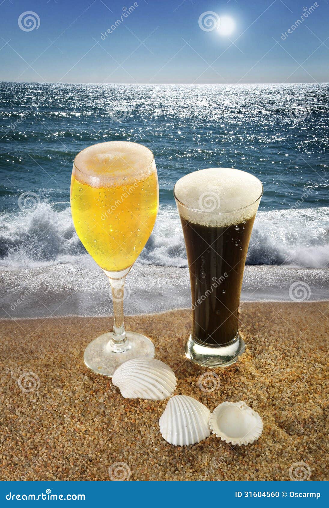 Beer and beach stock photo. Image of surrounds, shells - 31604560